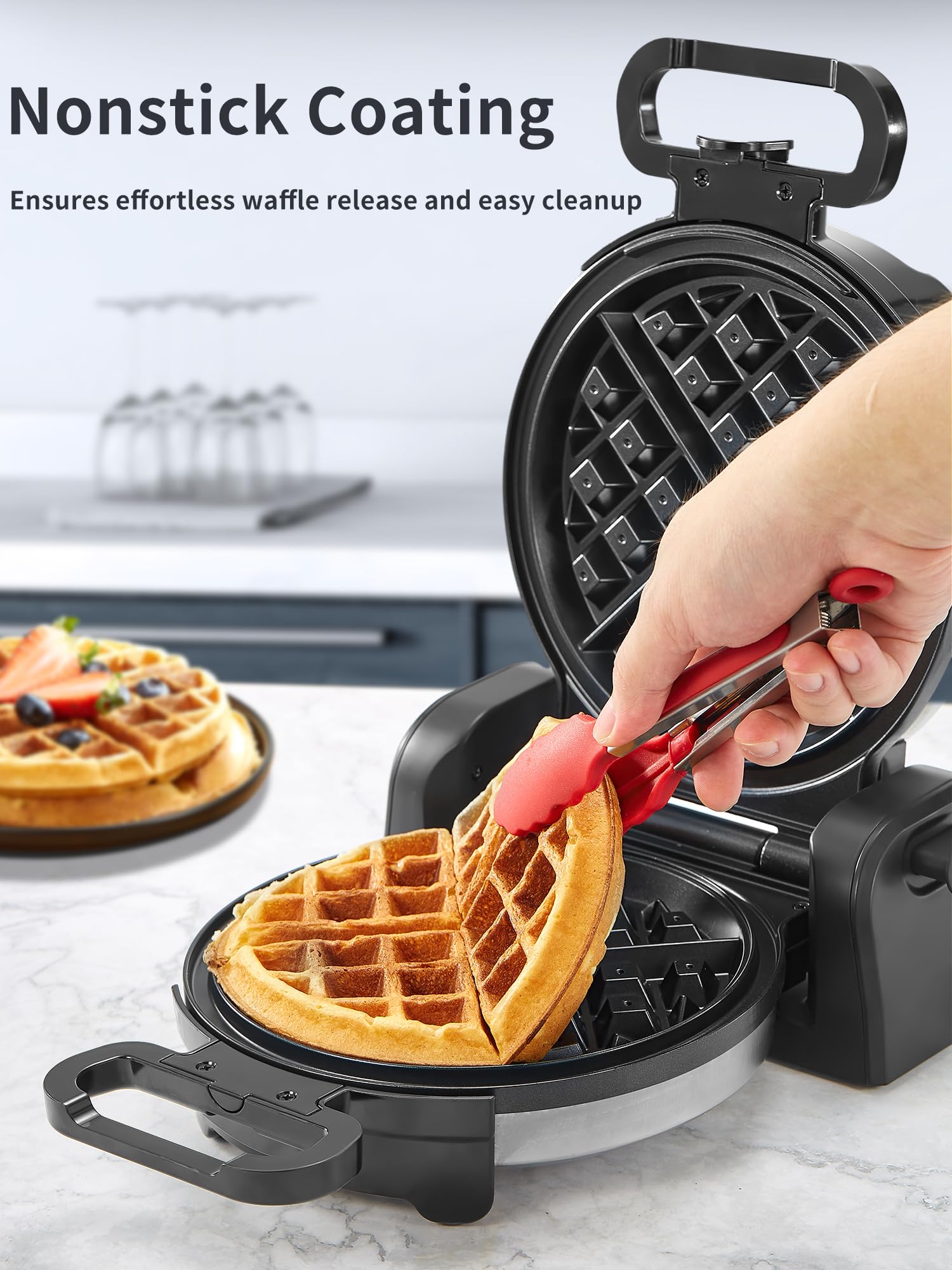 Waffle Maker, Yabano Belgian Waffle Iron with 180°Rotating Design, Non-Stick Plate, Cool Touch Handle, 1080W Fast Heating Waffle Machine for Breakfast, Snacks