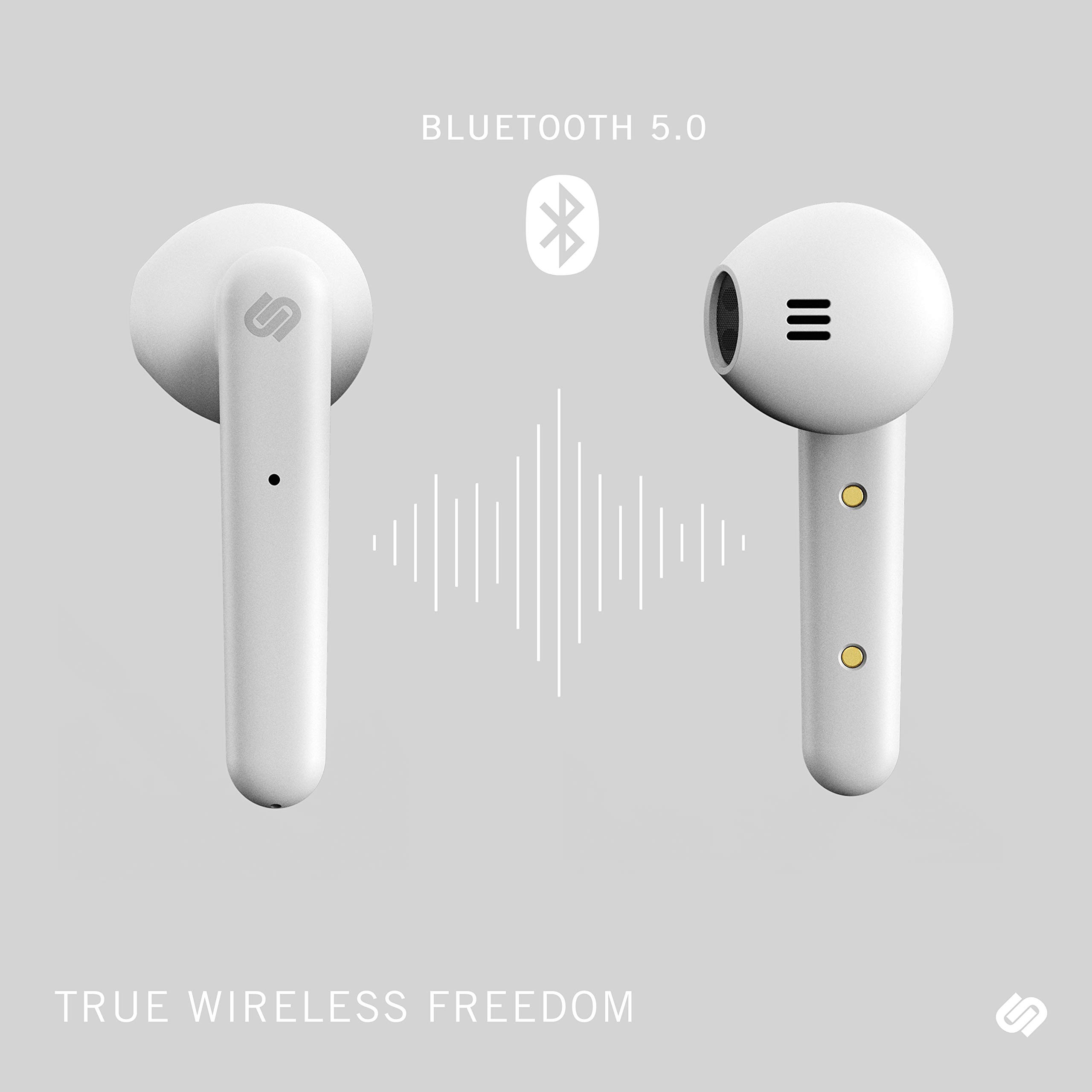 Urbanista Stockholm True Wireless Earbuds 14H Playtime Bluetooth 5.0 with Charging Case, Touch Controls & Dual Mic Earphones Compatible with Android and iOS - White