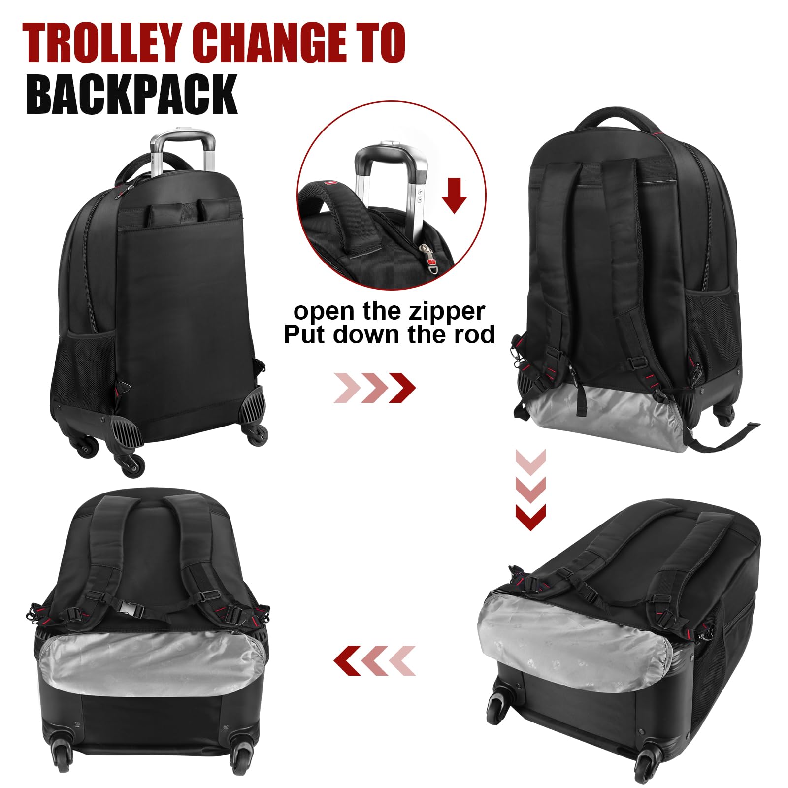StarCloud 4-Wheel Rolling Backpack (23x14.8x9.5 in): 18.4-Inch Wheeled Travel Laptop Backpack for Business, Water-Resistant Backpack with Wheels, Roller Backpack for Travel and Commuting