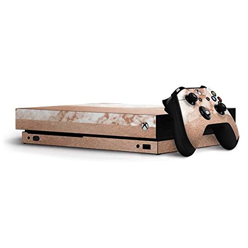 Skinit Decal Gaming Skin Compatible with Xbox One X Bundle - Originally Designed White Rose Gold Marble Design