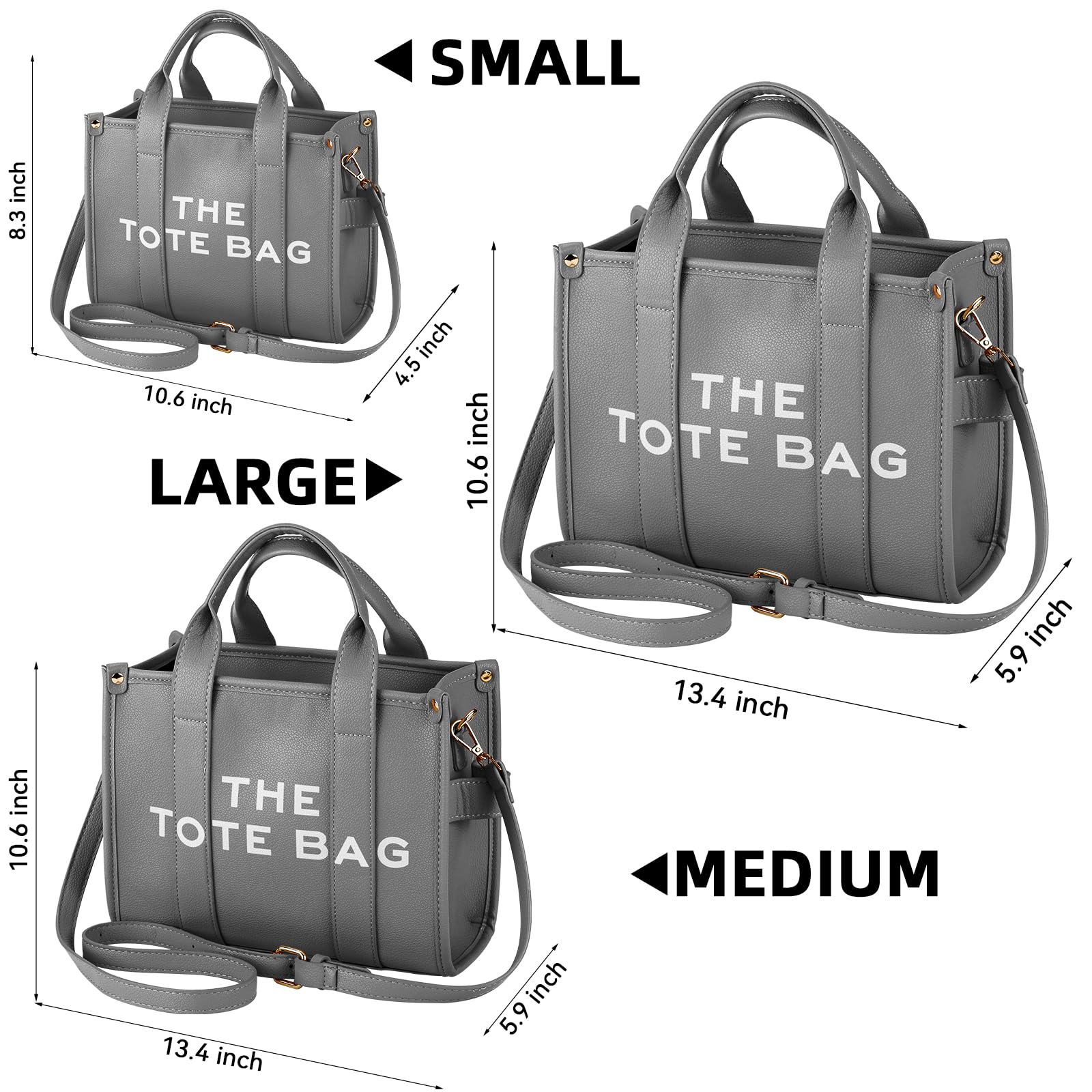 Tote Bag for Women, The Tote Bag with Zipper, Trendy Personalized Oversized Medium PU Leather Tote Bag Top-Handle Shoulder Crossbody Bags.(Medium-Grey)