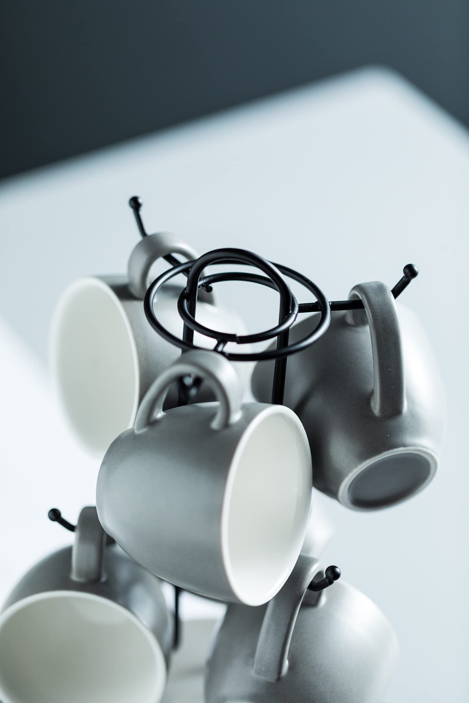 YHOSSEUN Espresso Cups with Saucers Set with Cup Holder 4 oz Cappuccino Cups Set of 6 Porcelain Espresso Cups Set and Metal Stand 3 OZ Demitasse Cup