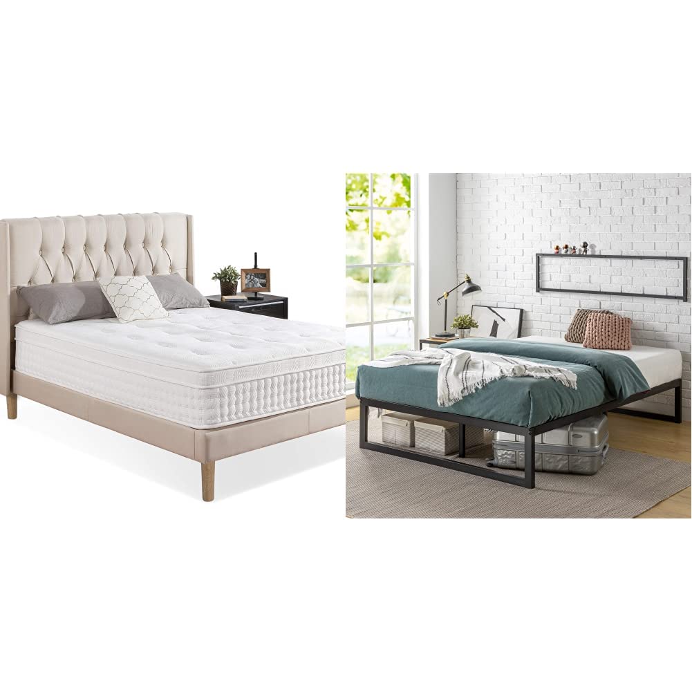 Zinus 13 Inch Euro Top Pocket Spring Hybrid Mattress, King & ABEL Metal Platform Bed Frame/Mattress Foundation with Steel Slat Support/No Box Spring Needed/Easy Assembly, King
