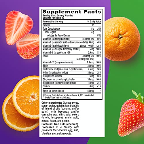 Vitafusion Multivitamin Plus Beauty β 2-in-1 Benefits β Adult Gummy with Hair, Skin & Nails Support (Biotin & Retinol β Vitamin A RAE) Daily, 90 Count