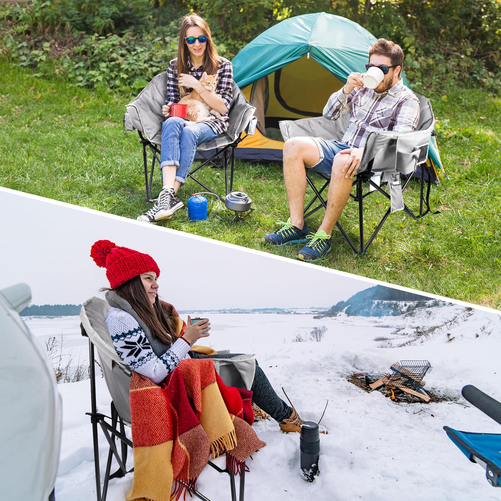 XComfort Oversized Padded Folding Camping Chair with 3 Heated Levels, Supports 300lbs - Portable for Camping, Picnics, Battery Not Included