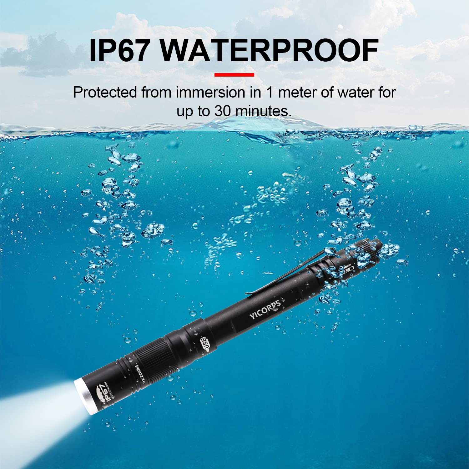YICORPS Rechargeable Pen Light Flashlight 300 Lumens 3 Lighting Modes Handheld Pocket Small Flashlights with Clip, Zoomable Waterproof Perfect for Emergency, Inspection, Repair, Camping