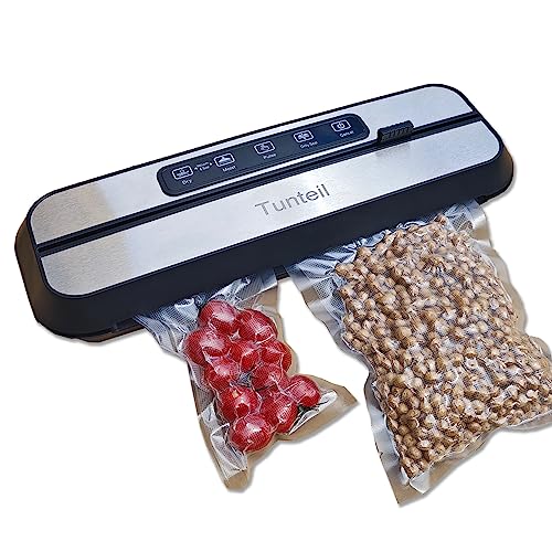Vacuum Sealer Machine, Tunteil Automatic Air Sealing System For Food Storage With 10 Pcs Seal Bags Starter Kit, Dry and Moist Food Modes, Build-in Cutter, Air Suction Hose,Easy to Clean(Black)