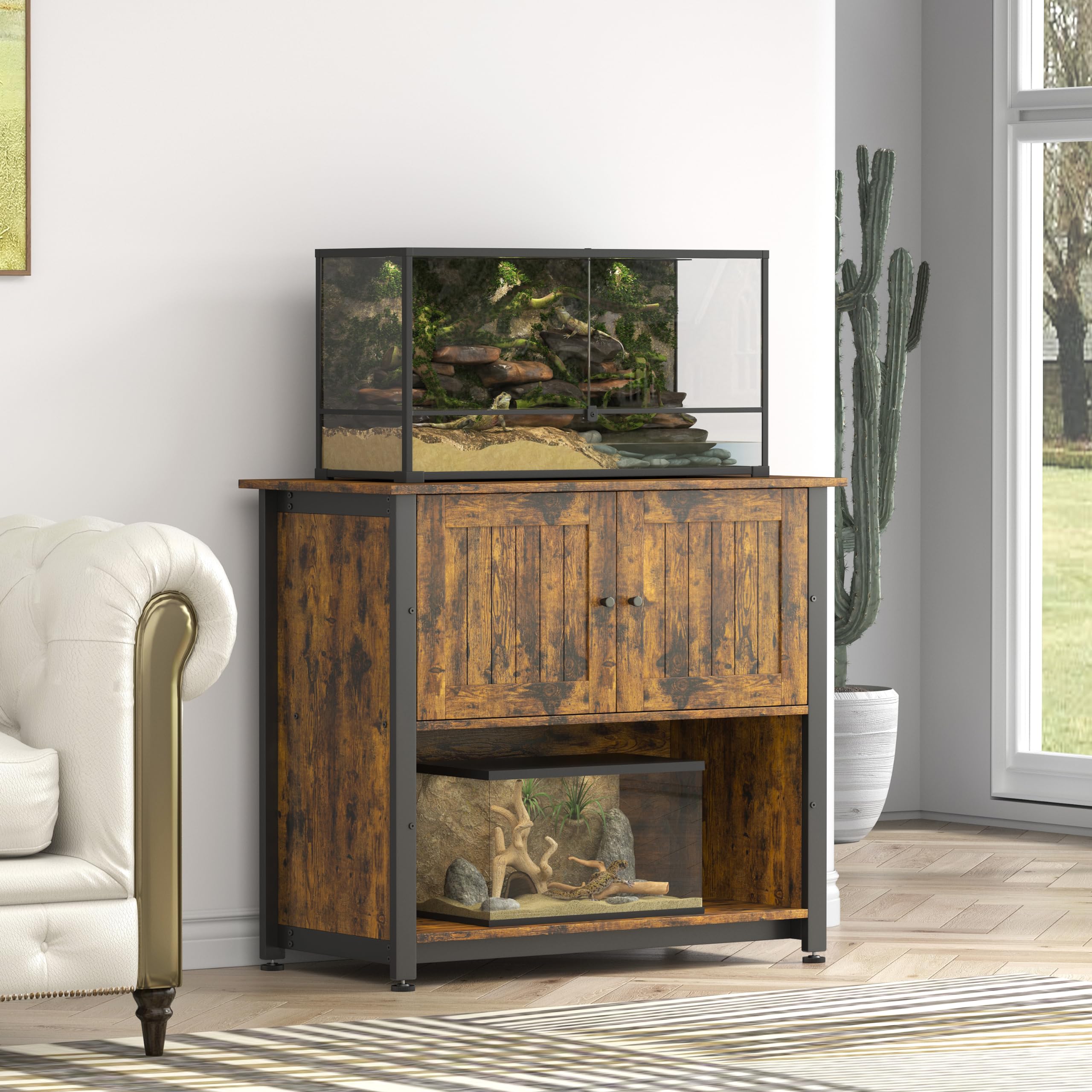 Tatub 40-50 Gallon Fish Tank Stand with Cabinet, Metal Aquarium Stand for Storage, Reptile Tank Table Bearable 1000LBS, Accommodates 2 Aquariums, Black