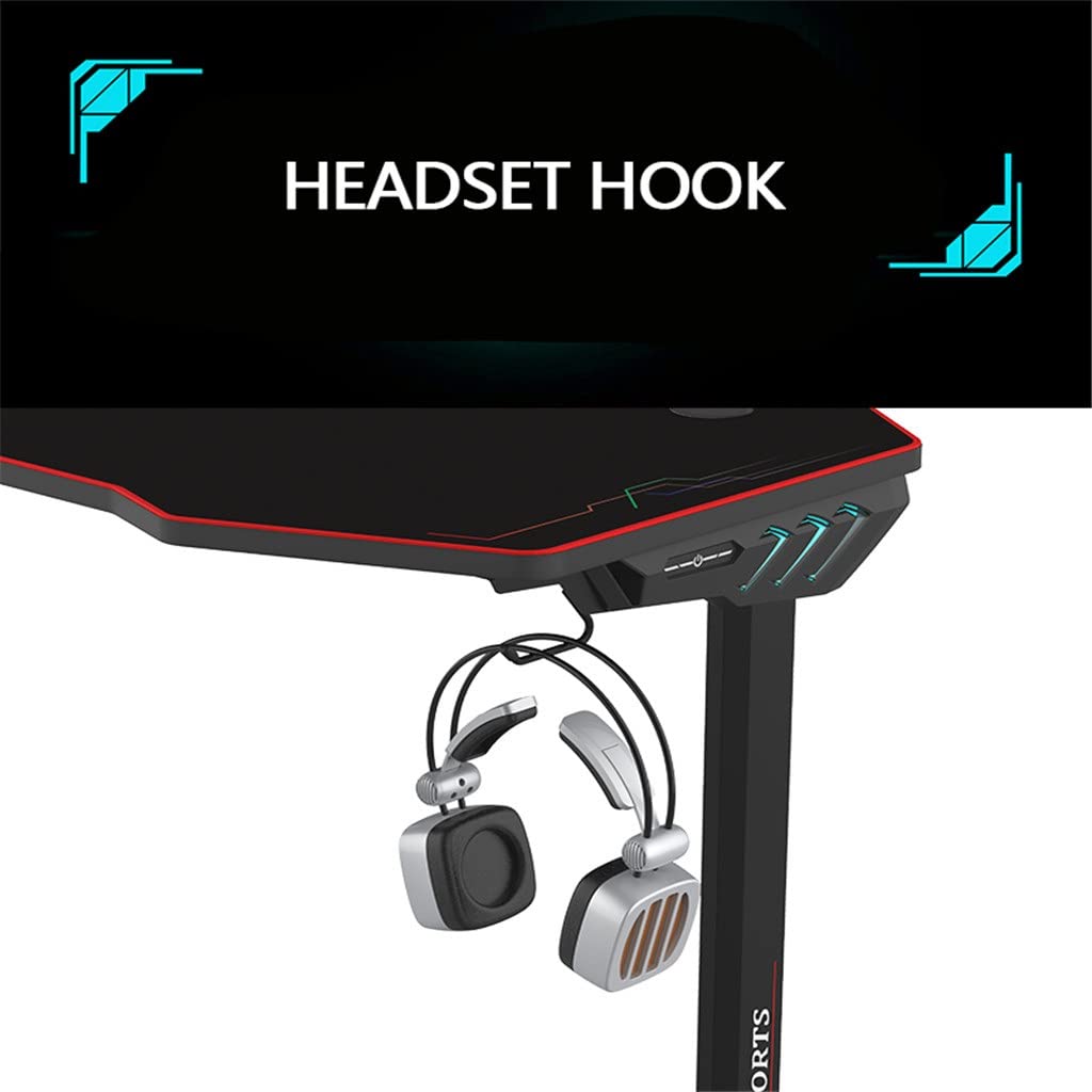 WFHTU 55 Inch Computer Laptop Desk Ergonomic Gaming Desk E-Sports Computer Table PC Workstation with Mouse Pad Gamer Tables RGB Light