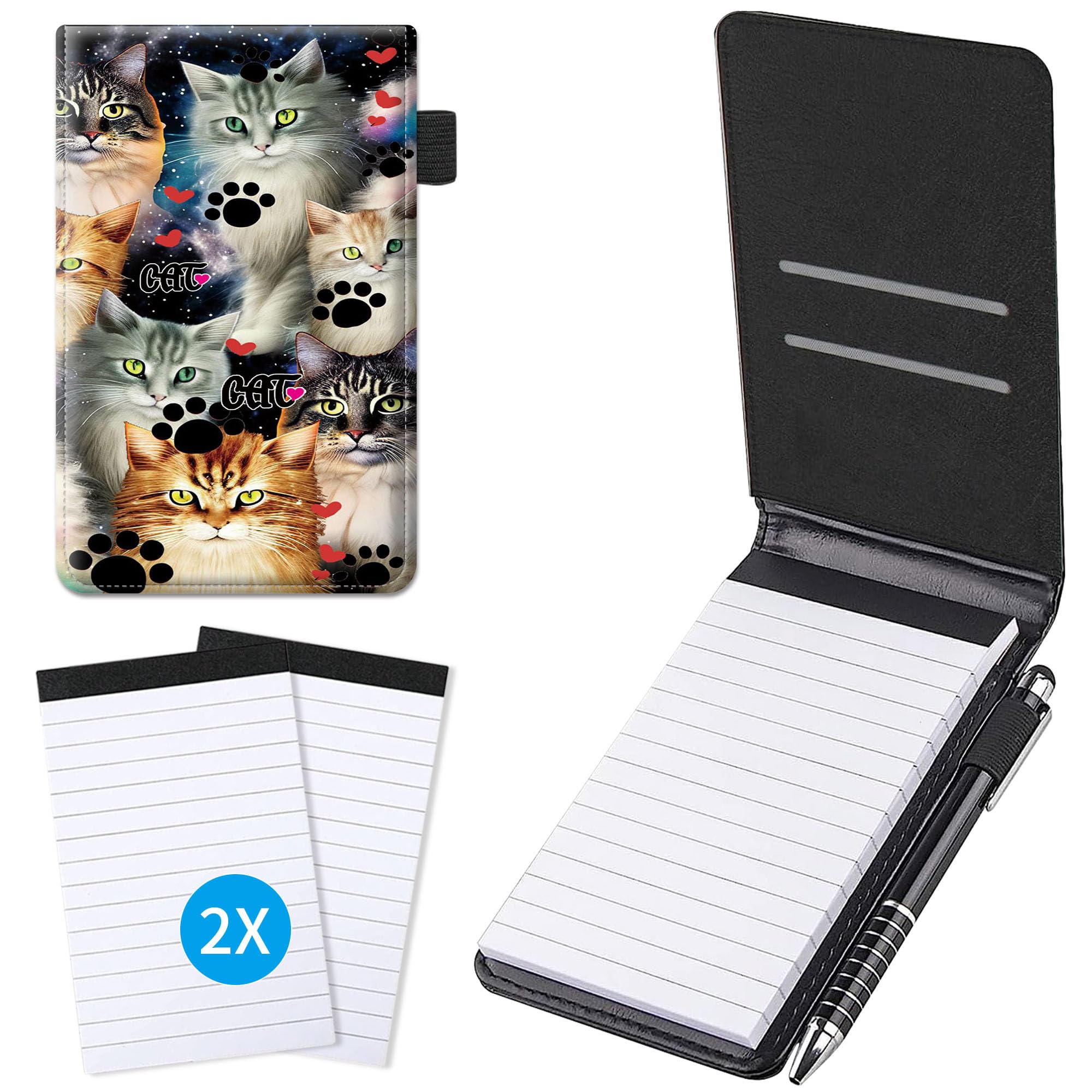 RYUITHDJP Small Memo Pad Notepad with Cat Paw Cute Theme, Mini Pocket Notepad Holder + 1 Pen + 2 Pieces Memo Book Refills 30 Lined Paper Note Pad