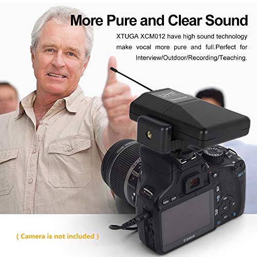 XTUGA X-CM012 UHF Dual Wireless Lavalier Microphone, UHF Lapel Mic System with 16 Selectable Channels Come with Two 3.5mm Cables up to 164ft Range for DSLR Camera/DV/Camcorders/Audio Recorder