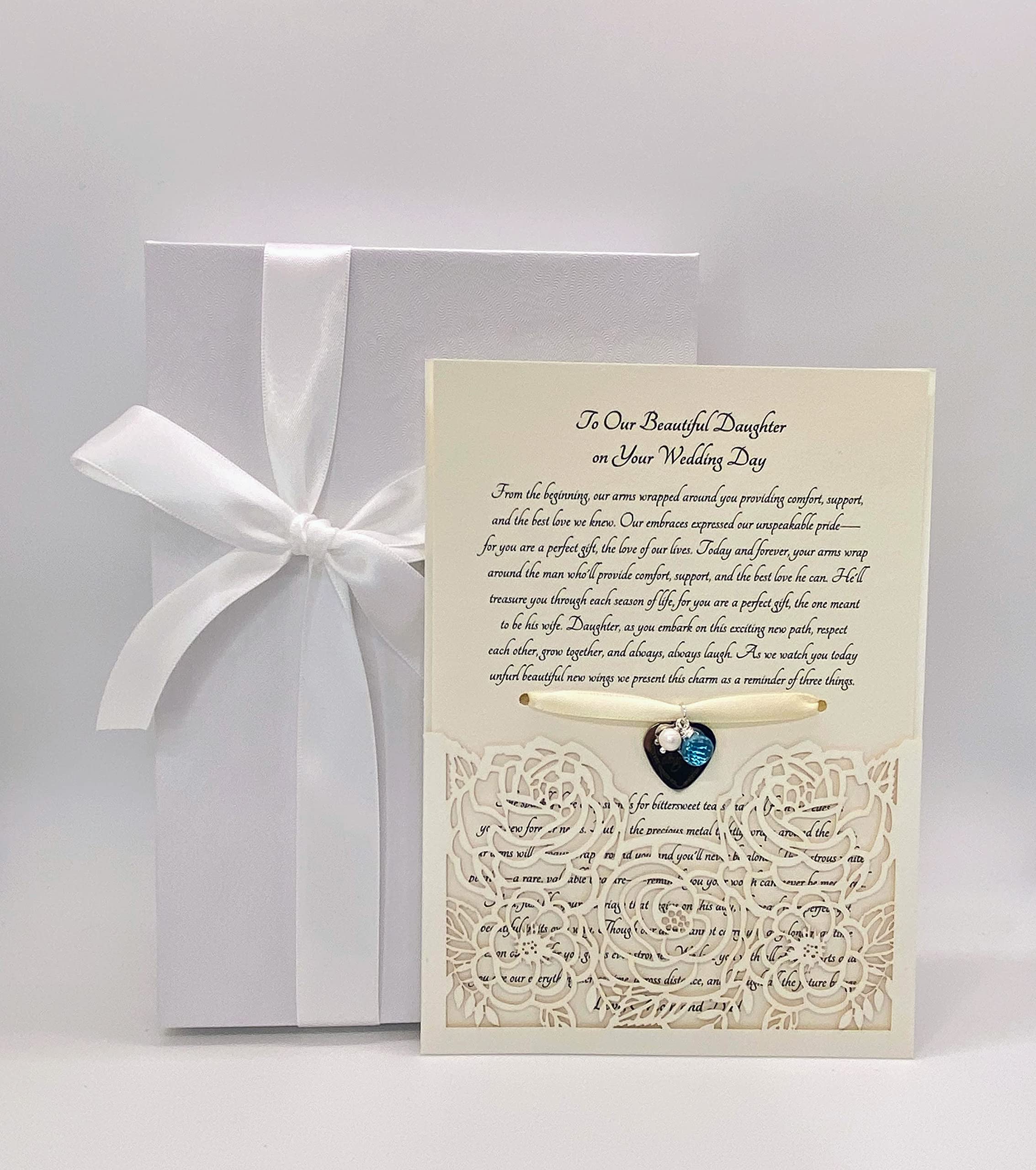 Wedding Gift for Daughter, Something Blue Charm and Poem from Parents Mom and Dad