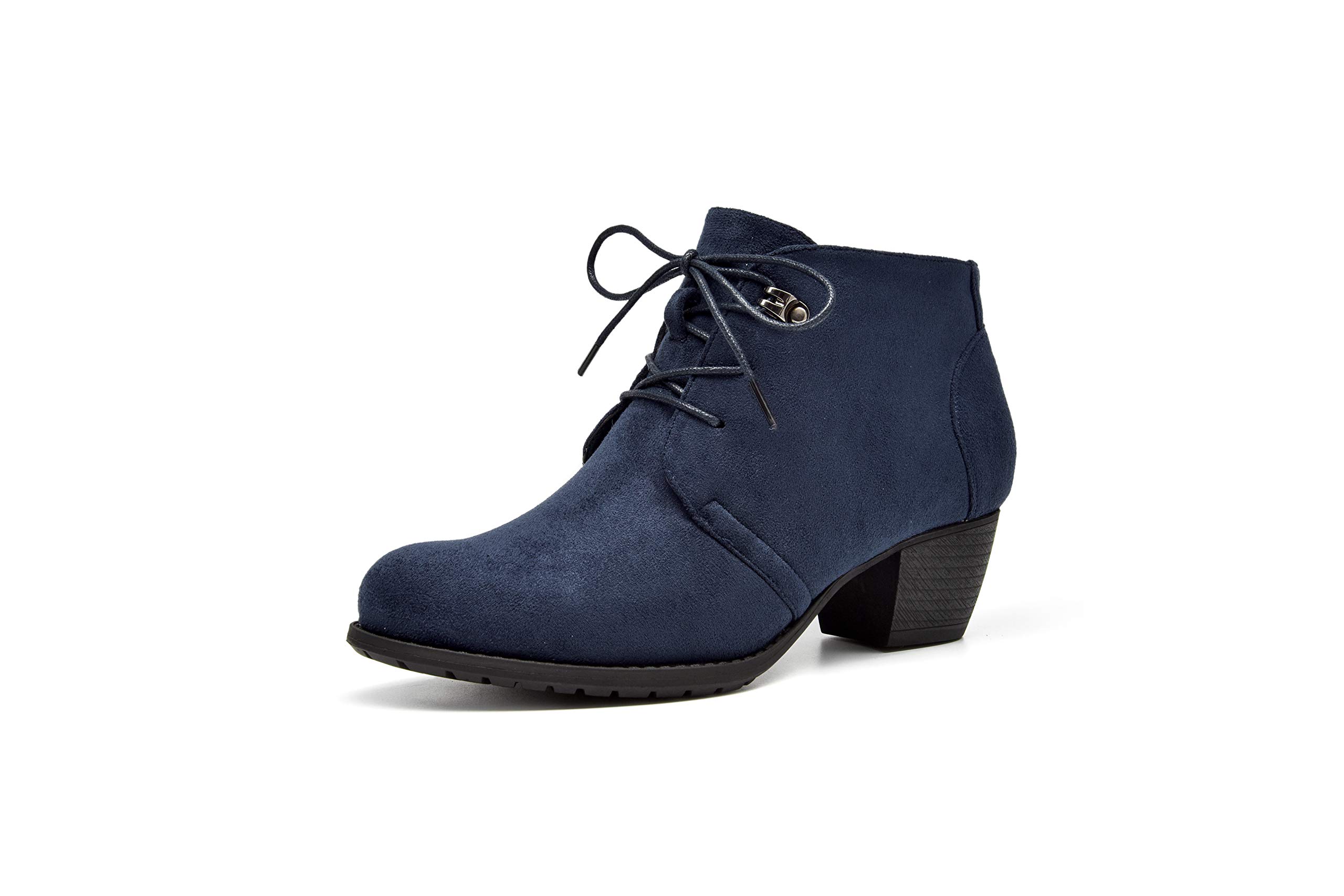 VJH confort Women's Ankle Boots,Lace-up Round Toe Comfortable Low Heel Dress Booties with Side Zipper (navy,7.5)