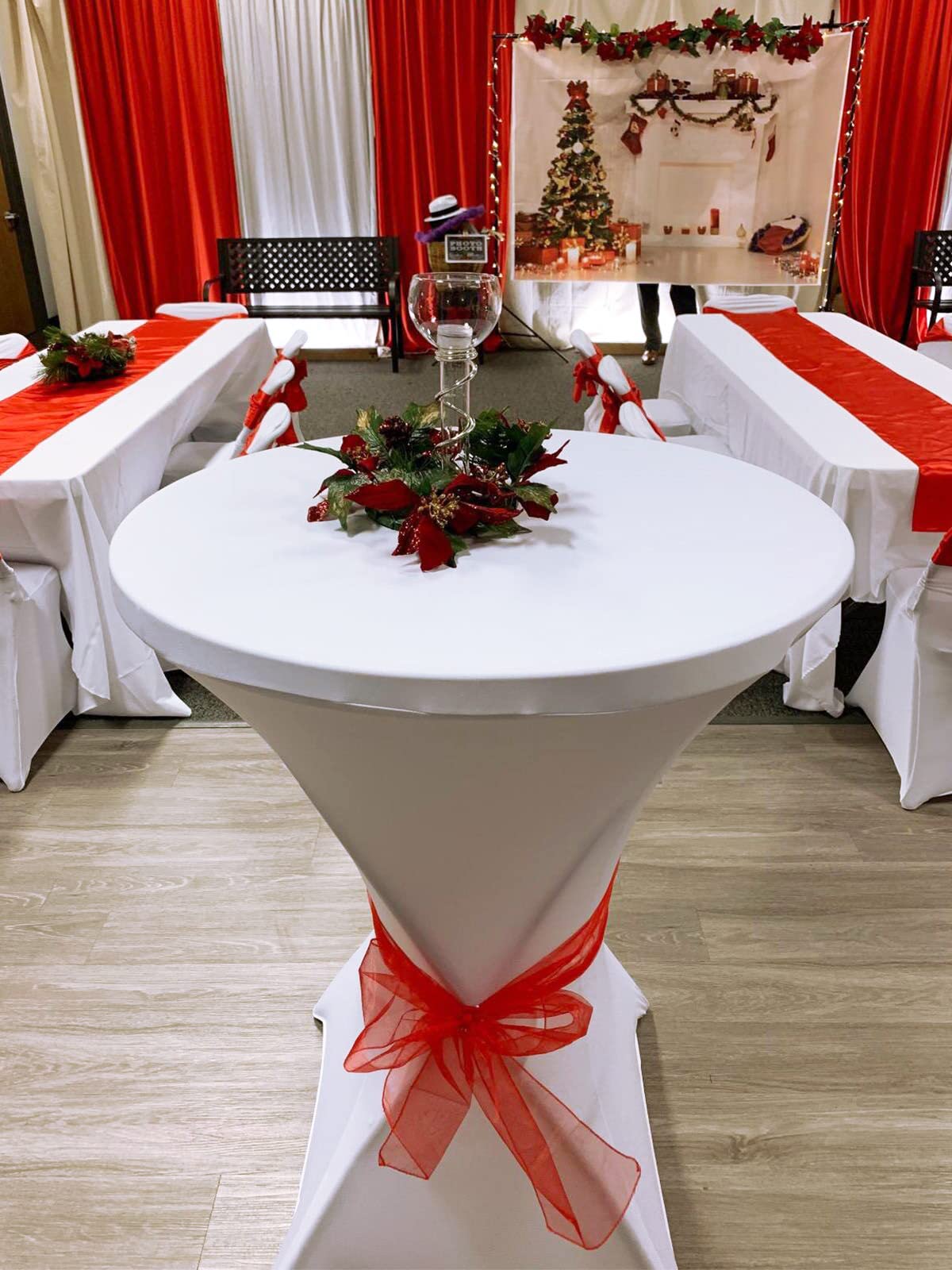 Tina's 2 Pack Spandex Cocktail Table Covers White 30x42 Inch, Fitted Stretch Cocktail Tablecloth for Round Tables (2PC 30X42 White)