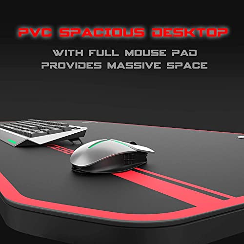 VITESSE Ergonomic Gaming Desk 55 Inch, T Shaped Office PC Computer Desk with Desk Mouse Pad, Gamer Tables with Gaming Handle Rack, Cup Holder Headphone Hook