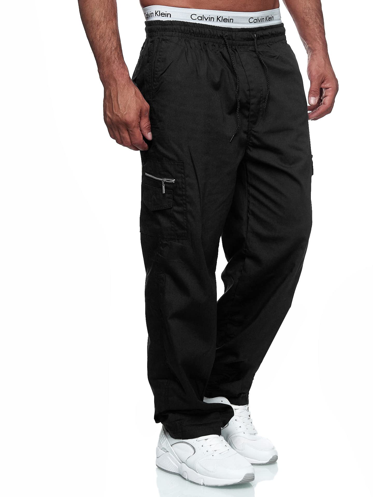 THWEI Mens Cargo Pants Casual Drawstring Athletic Jogger Sports Outdoor Trousers Black XL