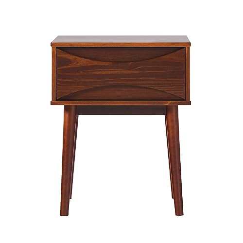 Walker Edison Modern Solid Wood Retro 1-Drawer Nightstand, 25 Inch, Walnut
