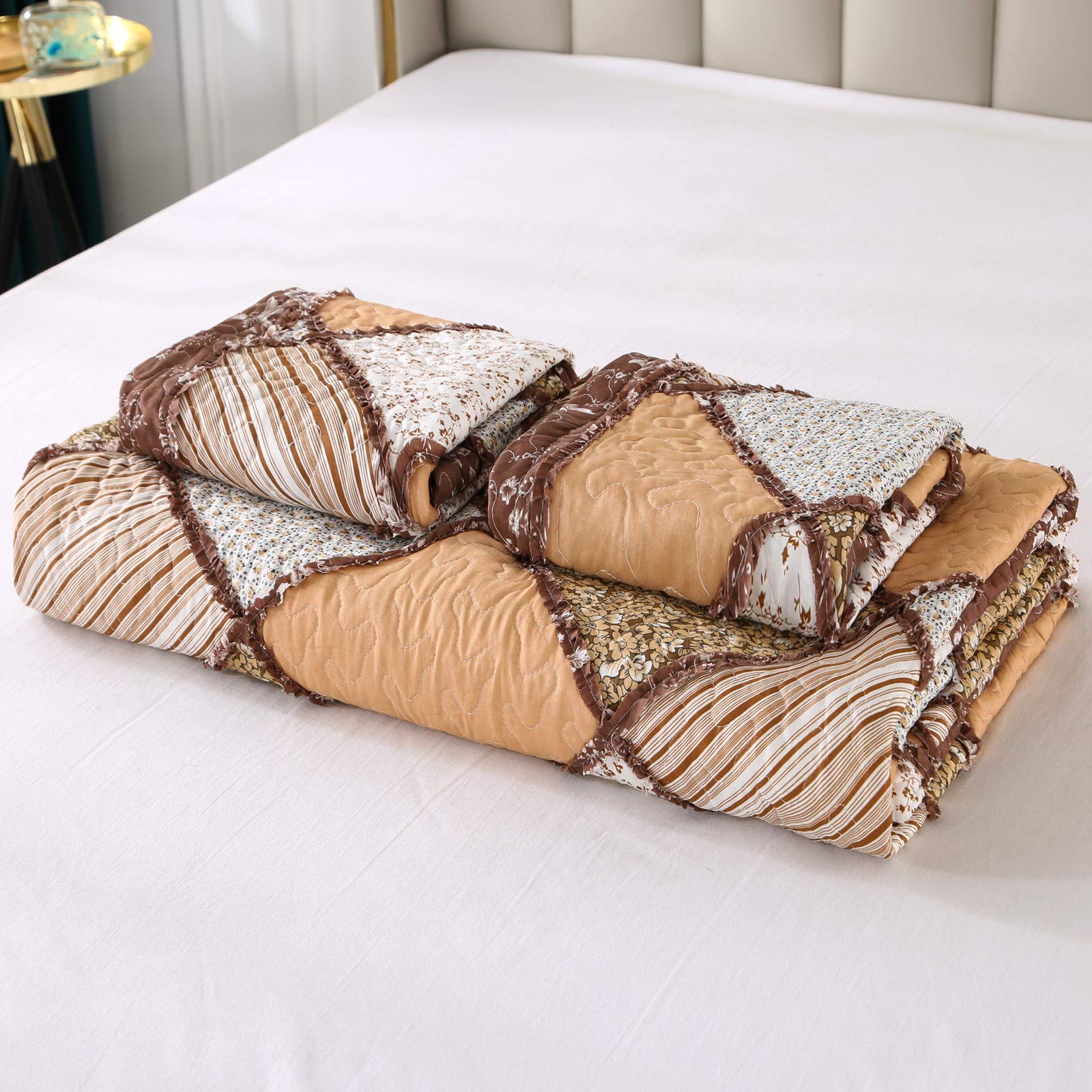 VIVILINEN Patchwork Quilt Set Queen Size 3-Piece Reversible Quilted Bedspread Coverlet Set Floral Stitched Comforter Bedding Set Bed Cover Throw Blanket with 2 Pillow Shams for All Season