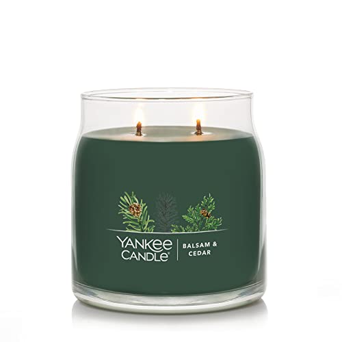 Yankee Candle Balsam & Cedar Scented, Signature 13oz Medium Jar 2-Wick Candle, Over 35 Hours of Burn Time, Christmas | Holiday Candle