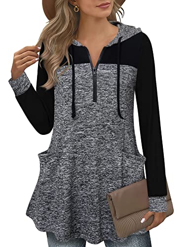 Vivilli Women's Thin Tunic Hoodies Long Sleeve Zip Up Sweatshirts Pullover Blouse Tops (Multi Black, XXX-Large)