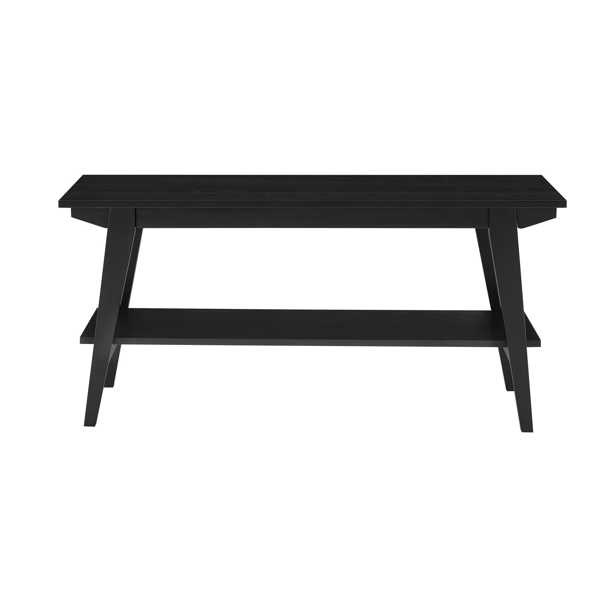 Walker Edison Sibu Japandi Minimalist Entry Bench with Lower Shelf, 39 Inch, Black