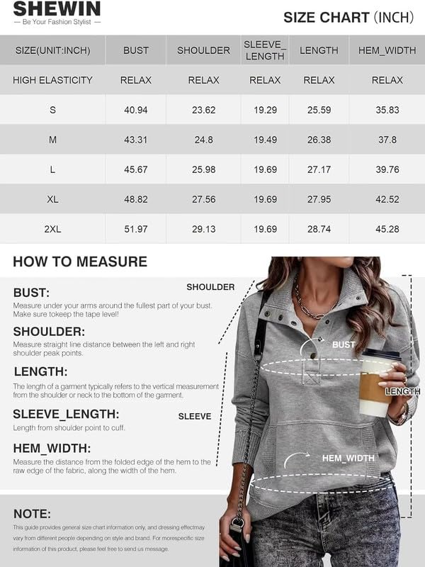SHEWIN Sweatshirt For Women Loose Fit Casual Button V Neck Solid Lightweight Pullover Sweatshirts Long Sleeve Fall Tops with Pocket,US 8-10(M),Pickle Green