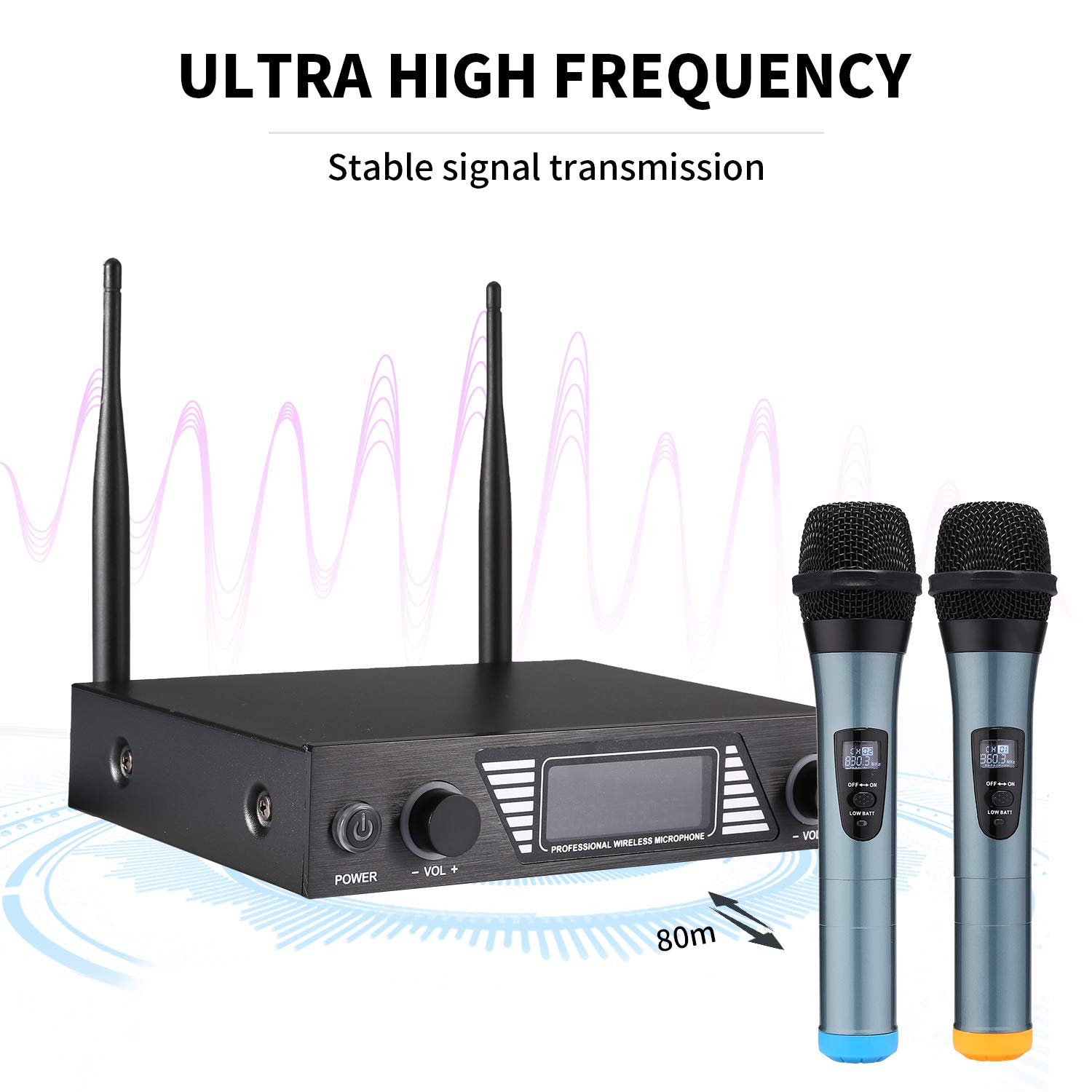 UHF Wireless Microphone EXJOY Dual Dynamic Mic Handheld Karaoke Wireless Microphone System for Party Meeting Wedding Class Church Use