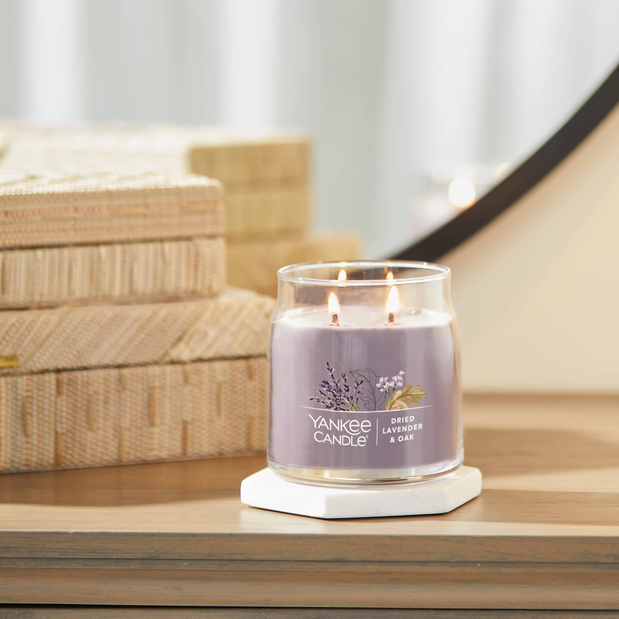 Yankee Candle Dried Lavender & Oak Scented, Signature 13oz Medium Jar 2-Wick Candle, Over 35 Hours of Burn Time