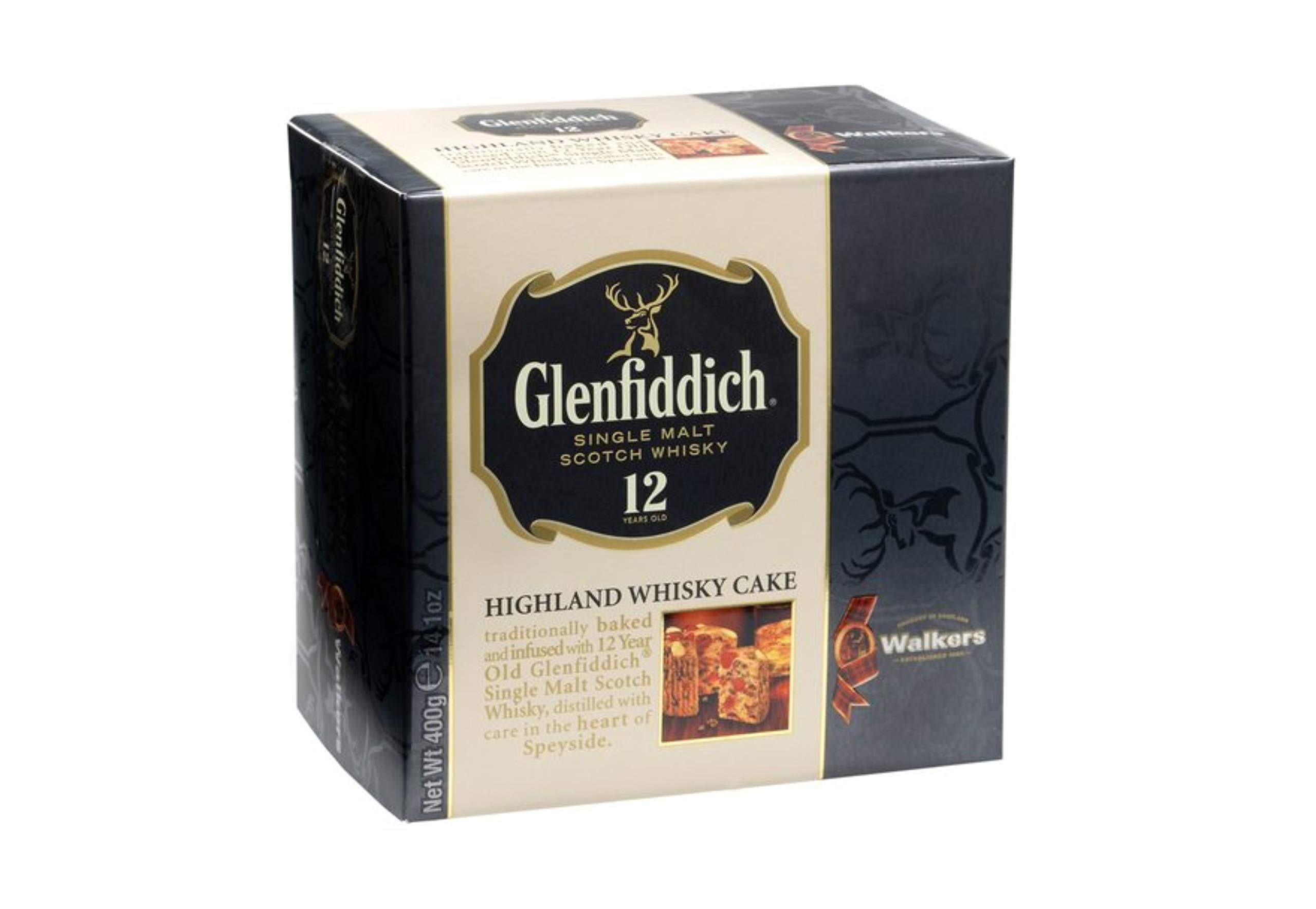 Walker’s Highland Whiskey Cake – 14.1 oz Fruit Cake Infused with Glenfiddich Single-Malt Scotch Whisky - Luxury Holiday Treat and Dessert from Scotland