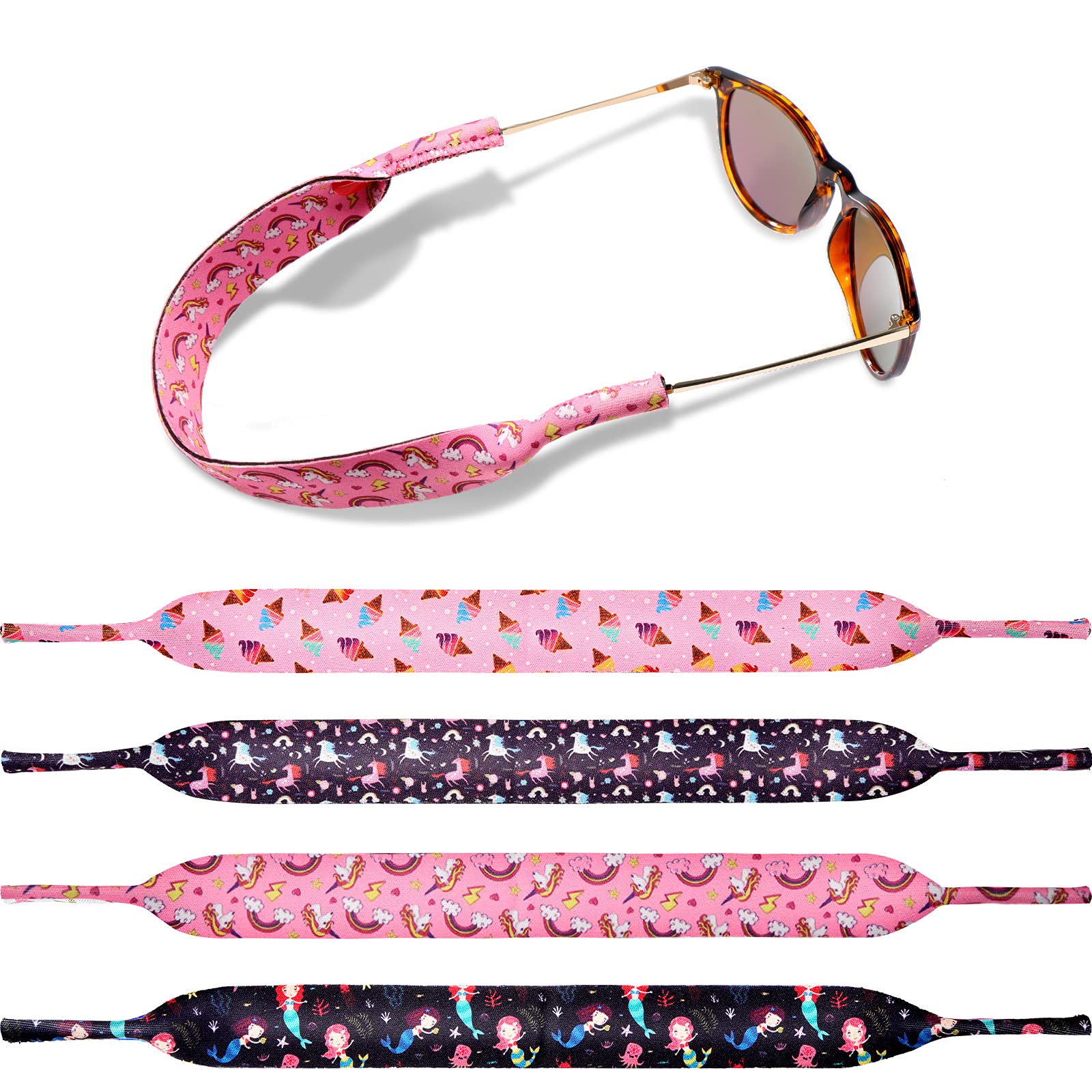 Weewooday 4 Pieces Kids Eyeglass Strap Glasses Holder Sunglasses Lanyard Retainer (Ice Cream, Unicorn, Mermaid)