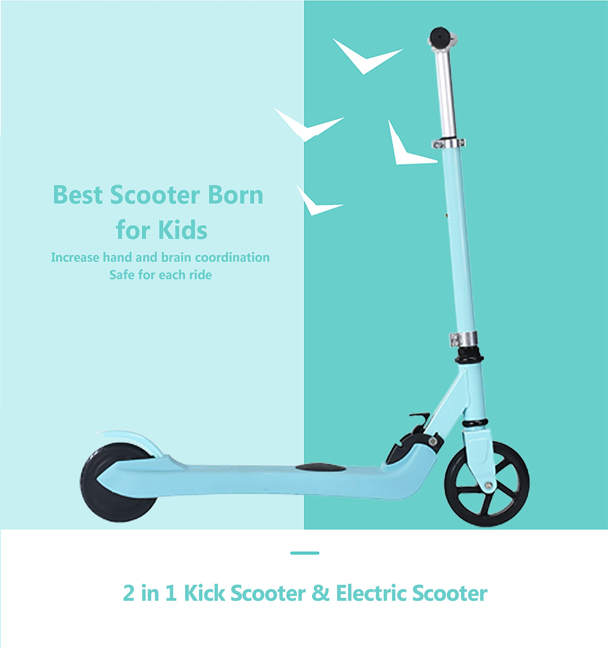 Urban Drift Electric Scooter for Kids - 2 PU Wheel 4 Adjustable Height, Kick-Start Boost and Gravity Sensor, Folding E-Scooter Best Gifts for Girls and Boys Ages 6-12 (Blue)