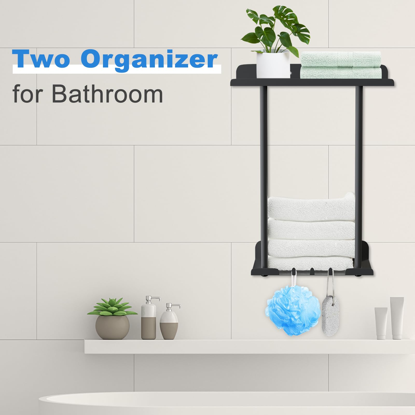 Towel Racks Towel Storage Organizer for Bathroom Wall Mounted, Adjustable Metal Towel Holder for Rolled Bath Towels, Face Towels, Hand Towels, Washcloths