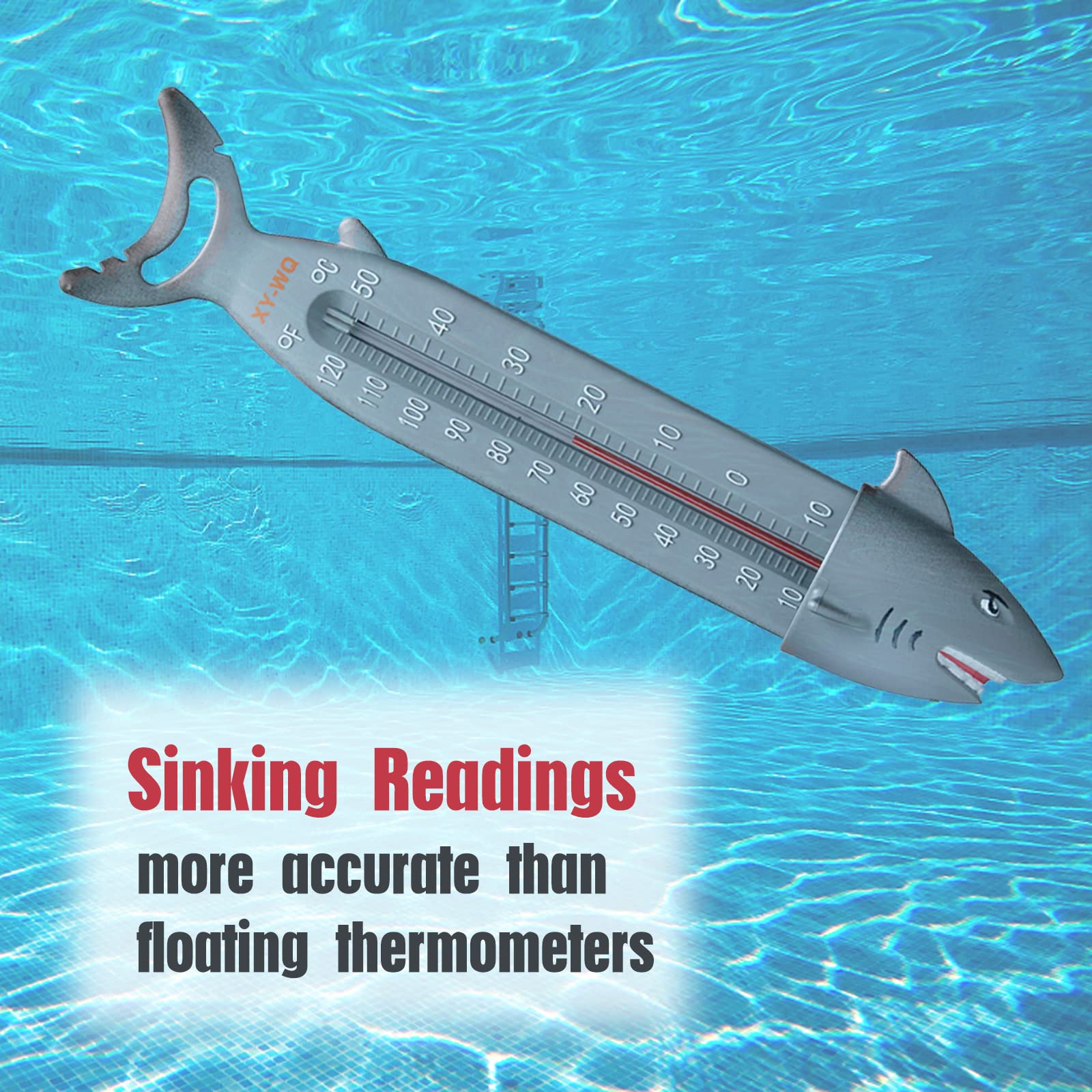 XY-WQ Large Pool Thermometer, Jumbo Easy Read for Water Temperature, Sinking for Accurate Readings - Swimming Pools, Spas, Hot Tubs, Ponds (Shark)