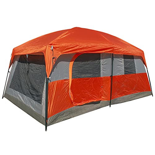 WFS 8-Person 2-Room Cabin Camping Tent with Rain Fly, Orange