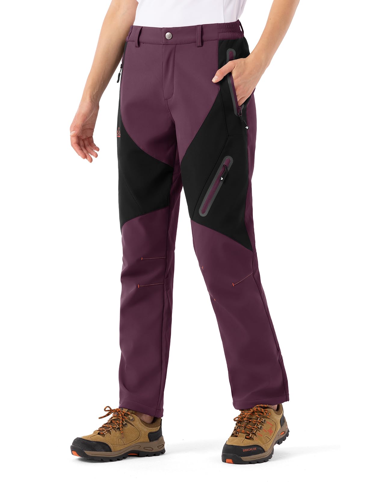 TBMPOY Women's Ski Windproof Waterproof Snow Pants Outdoor Hiking Fleece Lined softshell Pants Purple L