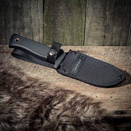 Sheffield 12184 Bax 4.5 Inch Drop Point Fixed Blade Hunting Knife with Gut Hook and Sheath, Full-Tang, Tactical Knife, Self Defense Weapon, and More