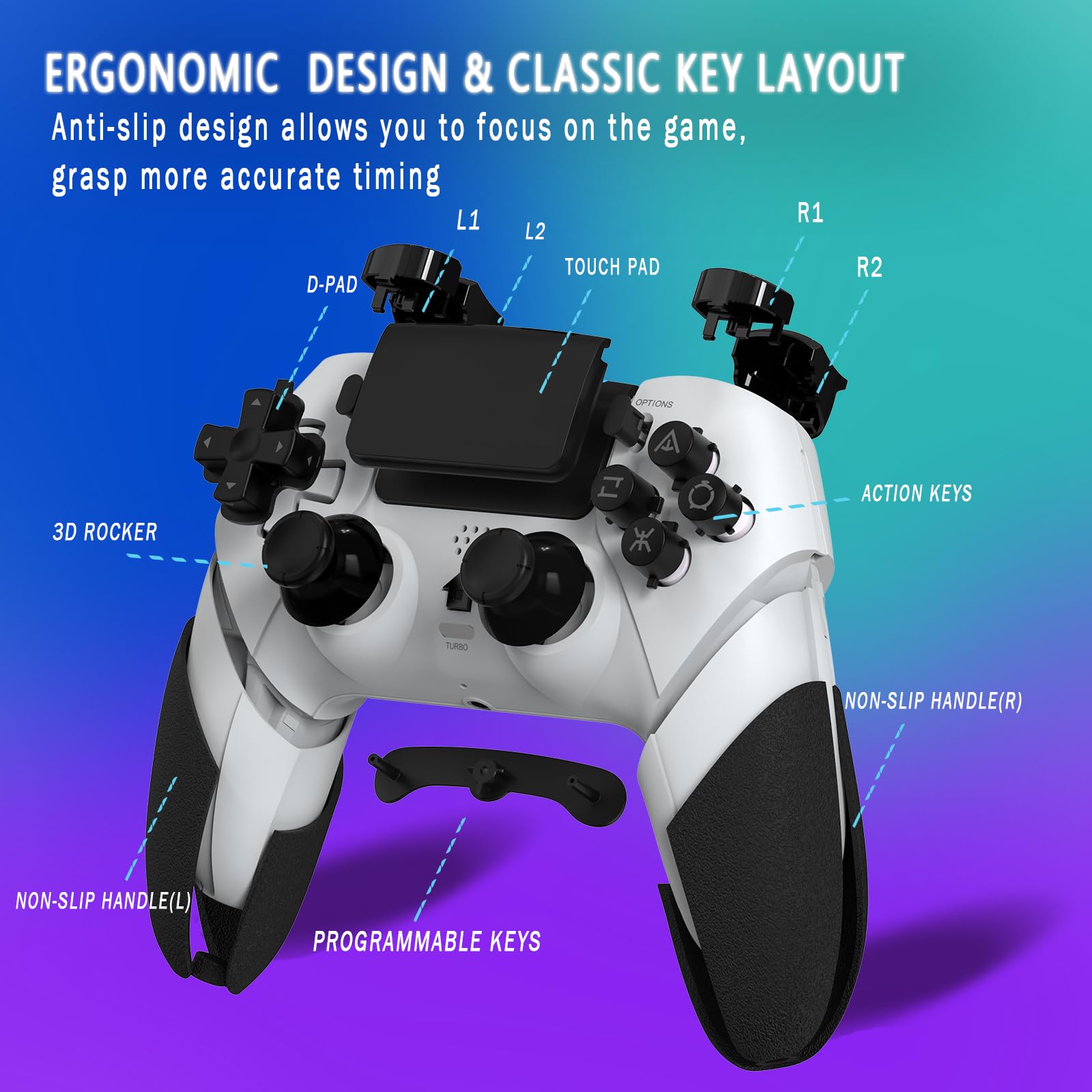 TERIOS Wireless Controller Compatible with PS4/PS4 Pro/PS4 Slim, (No Drift) Control for PS4 with Hall Sensor Joystick-Speakers-6 Axis Motion Sensor-Programming-Auto Turbo Function (Hall Black)