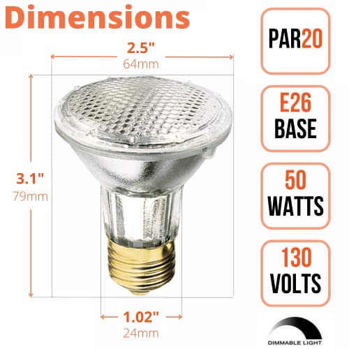 Xtricity PAR20 Halogen Narrow Flood Light Bulb, Halogen Light Bulb, 50W, Dimmable, 700 Lumens, E26 Medium Base, 2700K Warm White, 120V, Ideal for Range Hood Replacement, (4 Pack)