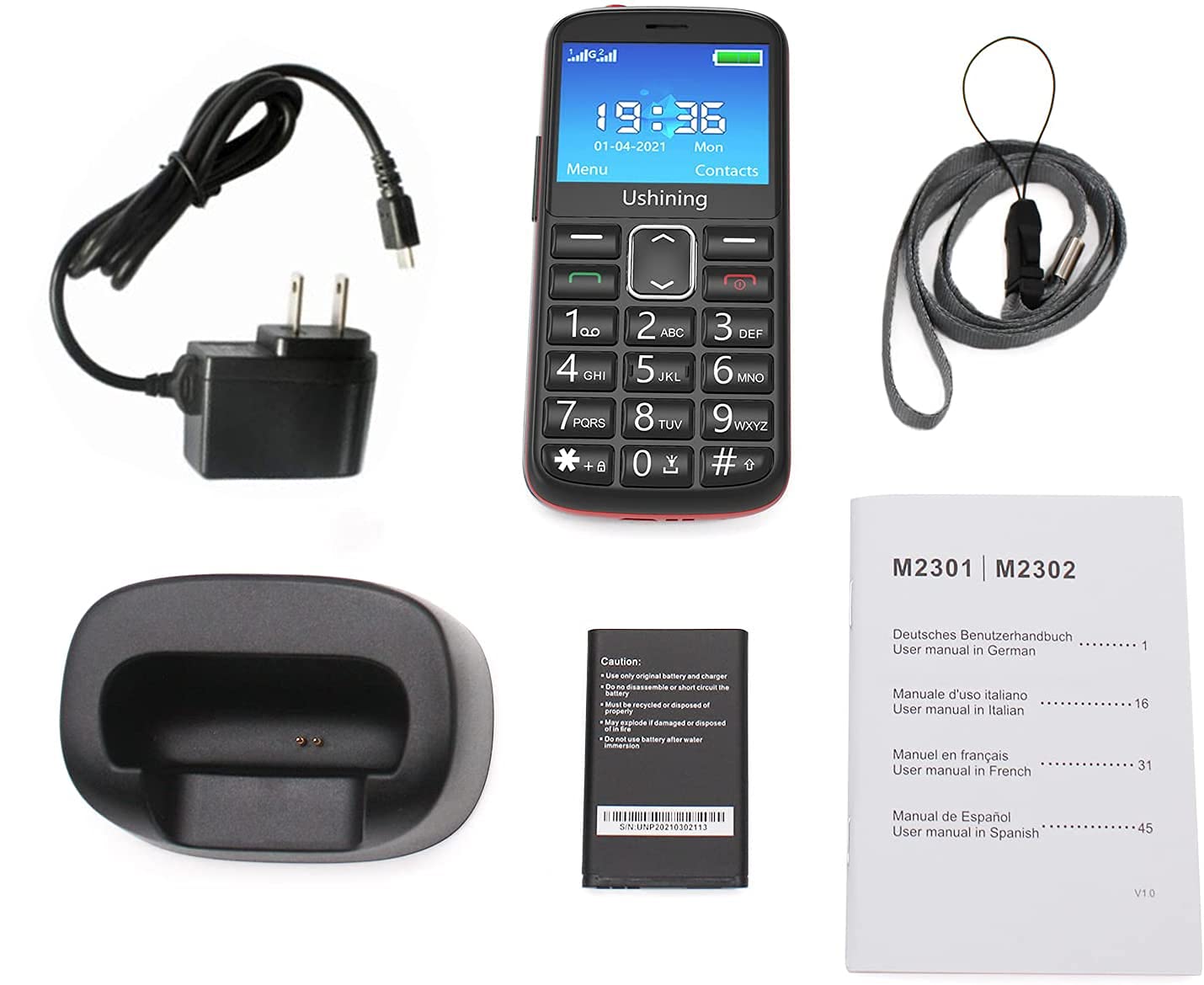 USHINING 3G Senior Unlocked Cell Phone AT&T Big Button Feature Phone Hearing Aids Compatible Easy-to-Use Basic Phone for Elderly with Charging Dock(Black)