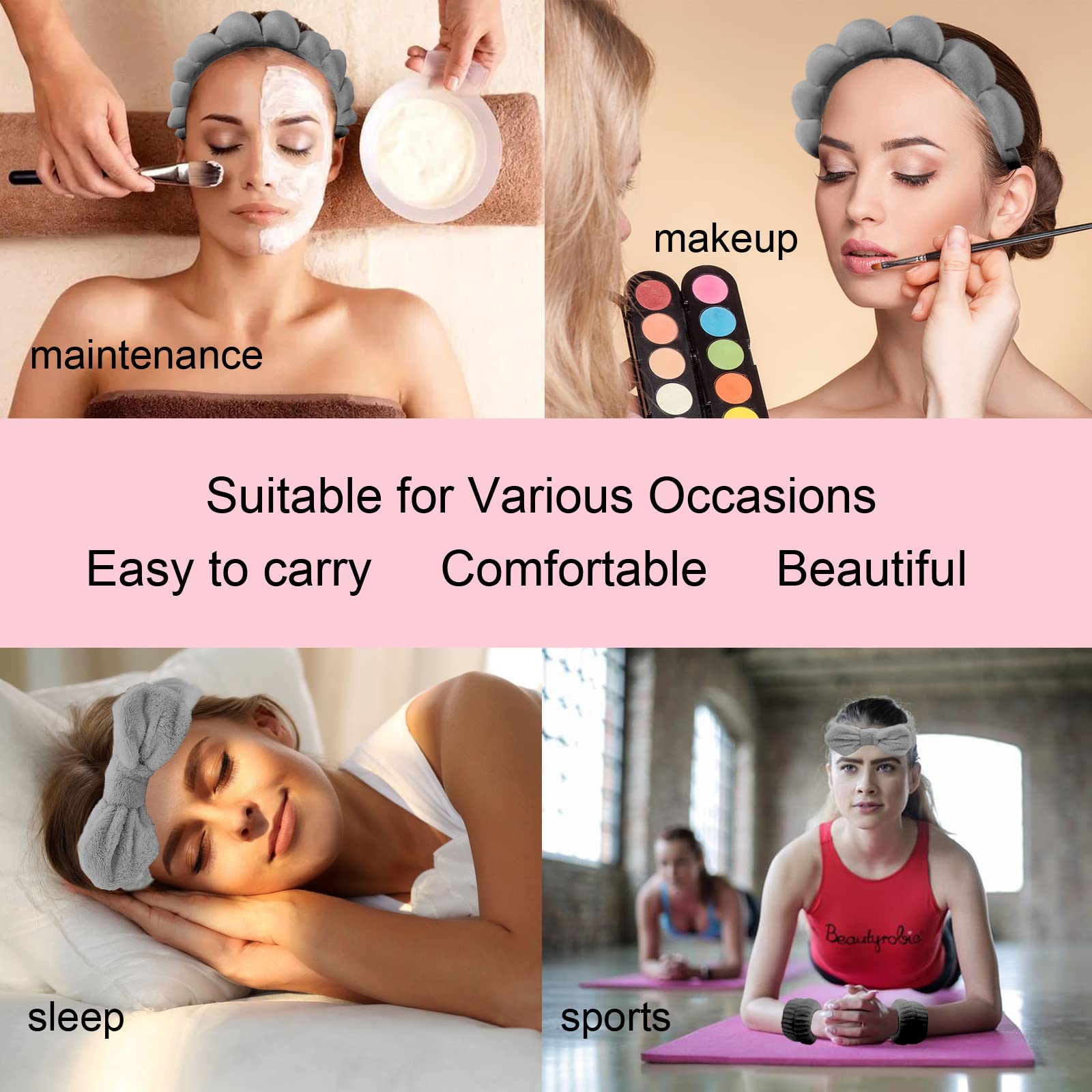 TLUXX 4-Piece Spa Headband & Wristband Set, Reusable Makeup & Skincare Accessories for Face Washing, Preventing Liquid Overflow - Ideal for Women & Girls