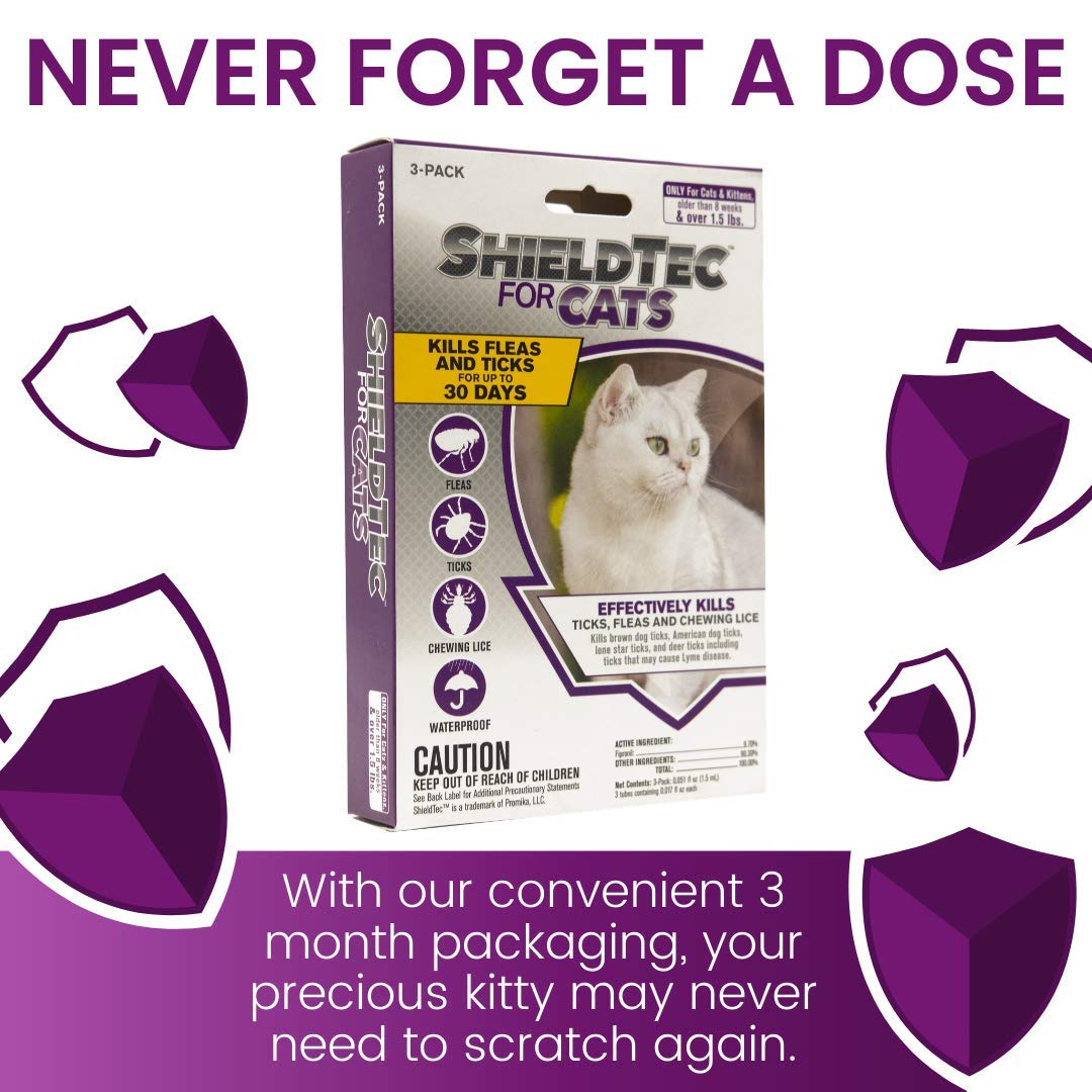 ShieldTec Flea and Tick Prevention for Cats, Kills Chewing Lice, Cat Flea Treatment (3 Dose)
