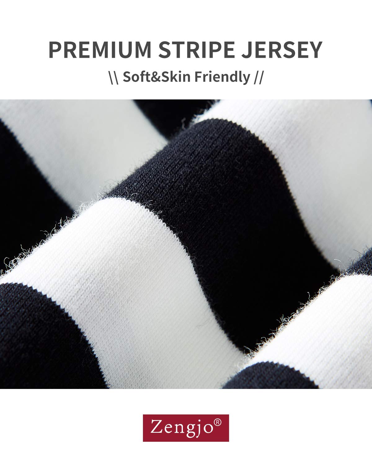 Zengjo Black and White Striped Shirt Men(L,Black&White Wide)