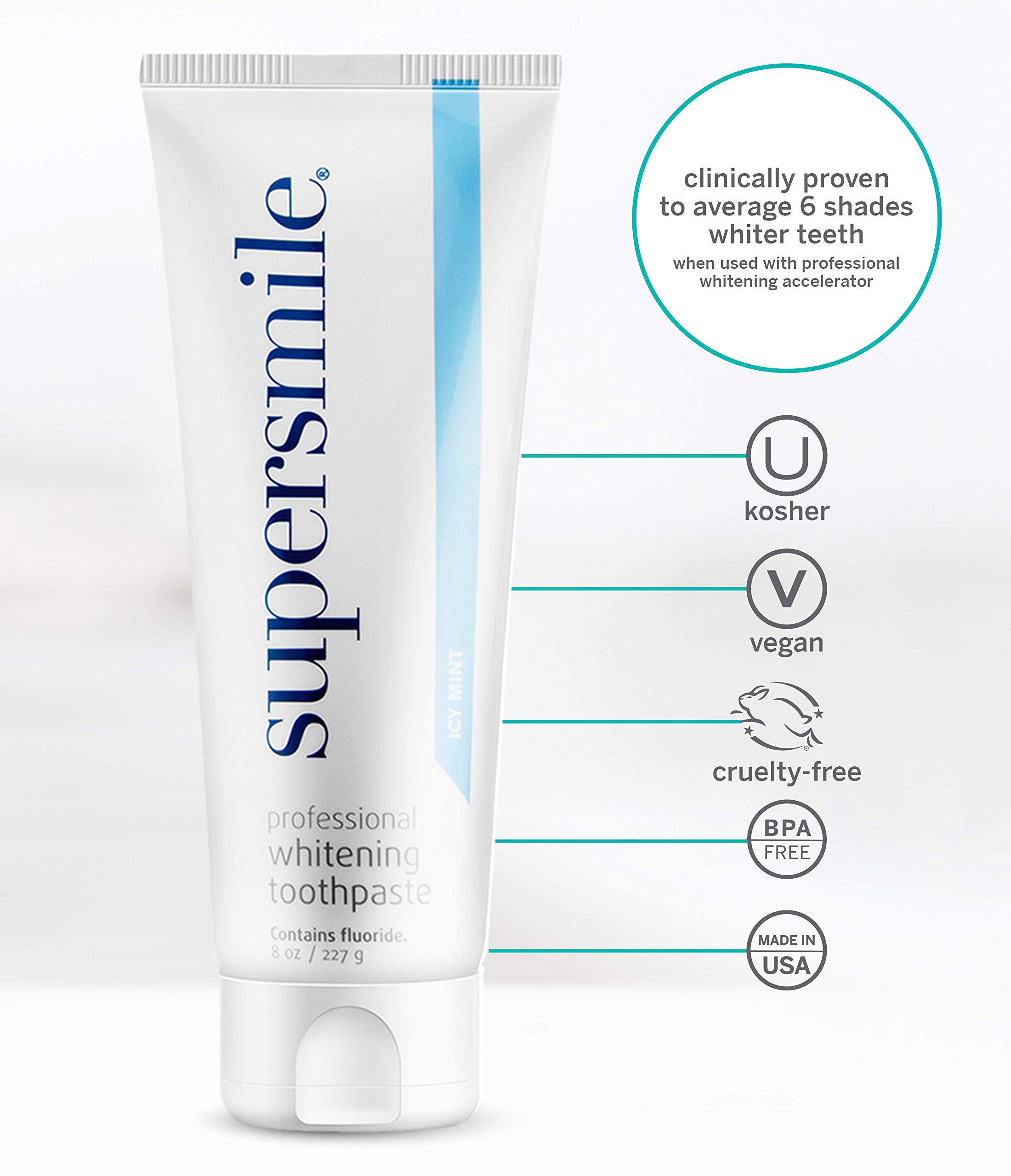 Supersmile Professional Teeth Whitening Toothpaste with Fluoride, Icy Mint, 8 oz