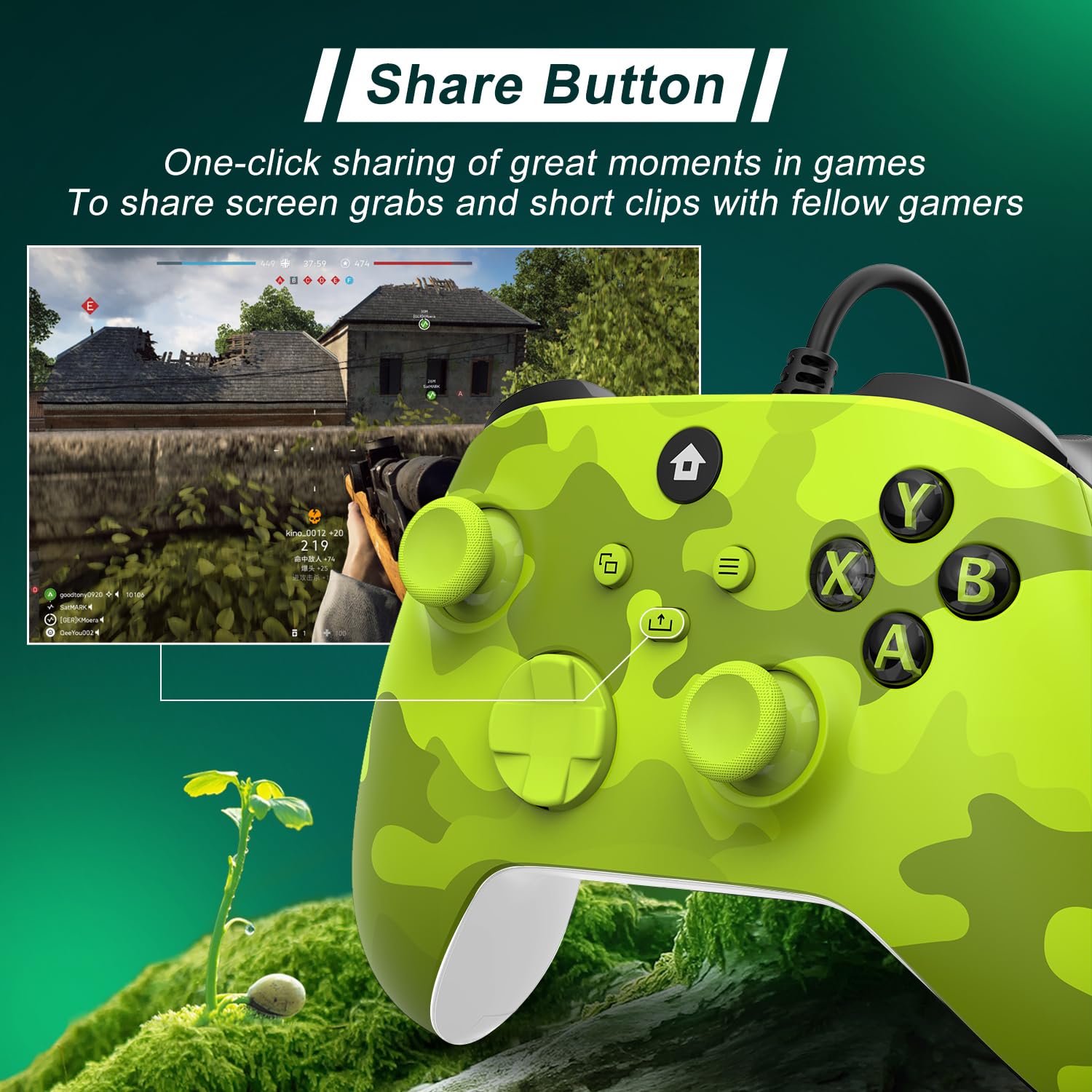 XUANMEIKE Wired Controller for Xbox Series X|S, Game Controller, Gamepad, Compatible with Xbox One, Xbox Series X/S, Windows 7/8/10/11 (Camo Electric Volt)