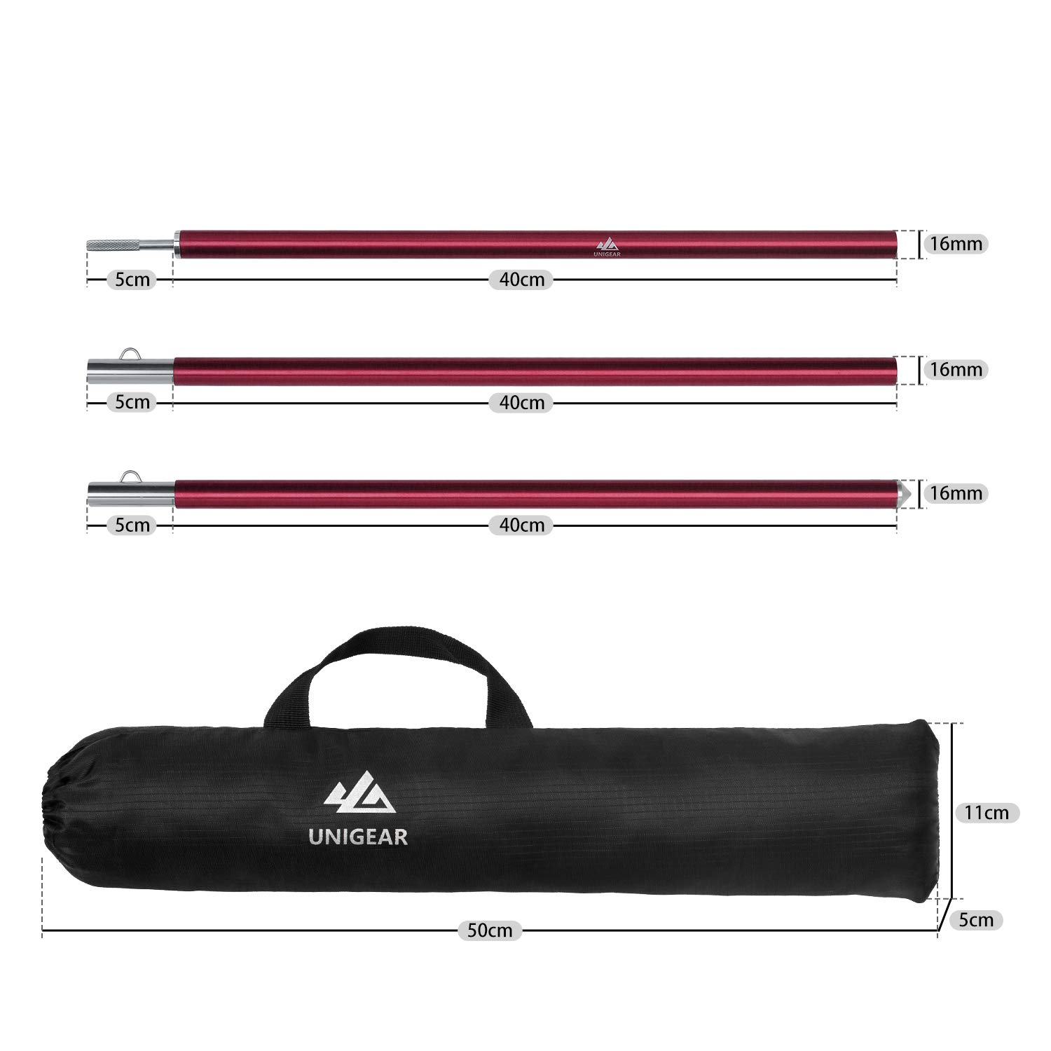 Unigear Telescopic Tent Pole Set of 2 Aluminium Pole for Tarp, Tent, Awning, Camping, Adjustable from 40 cm - 240 cm (red Old)