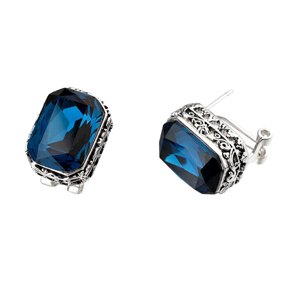 White Gold Plated Rectangle Shaped Sapphire Blue Swarovski Elements Crystal Leverback Earrings Fashion Jewelry for Women
