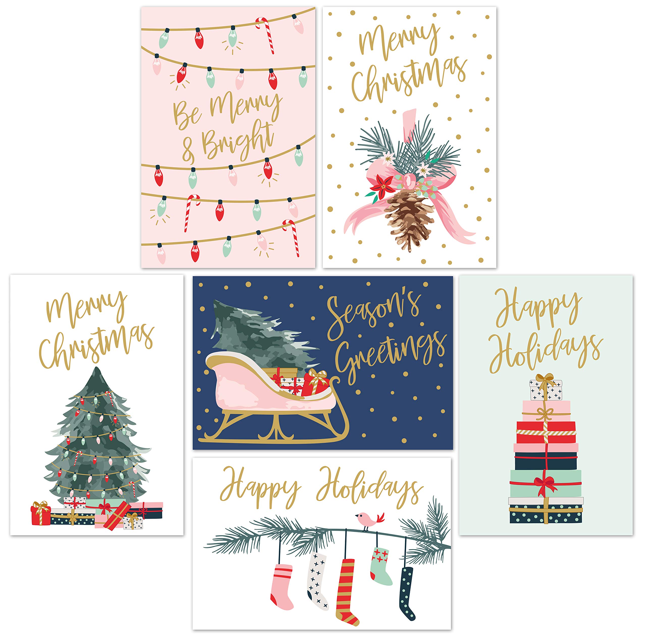 Sweetzer & Orange Christmas Cards Set - 24 Gold Foil Holiday Cards with Red Envelopes ā 6 Assorted Designs Boxed for Easy Storage - Bulk Greeting and New Years Cards - 4x6