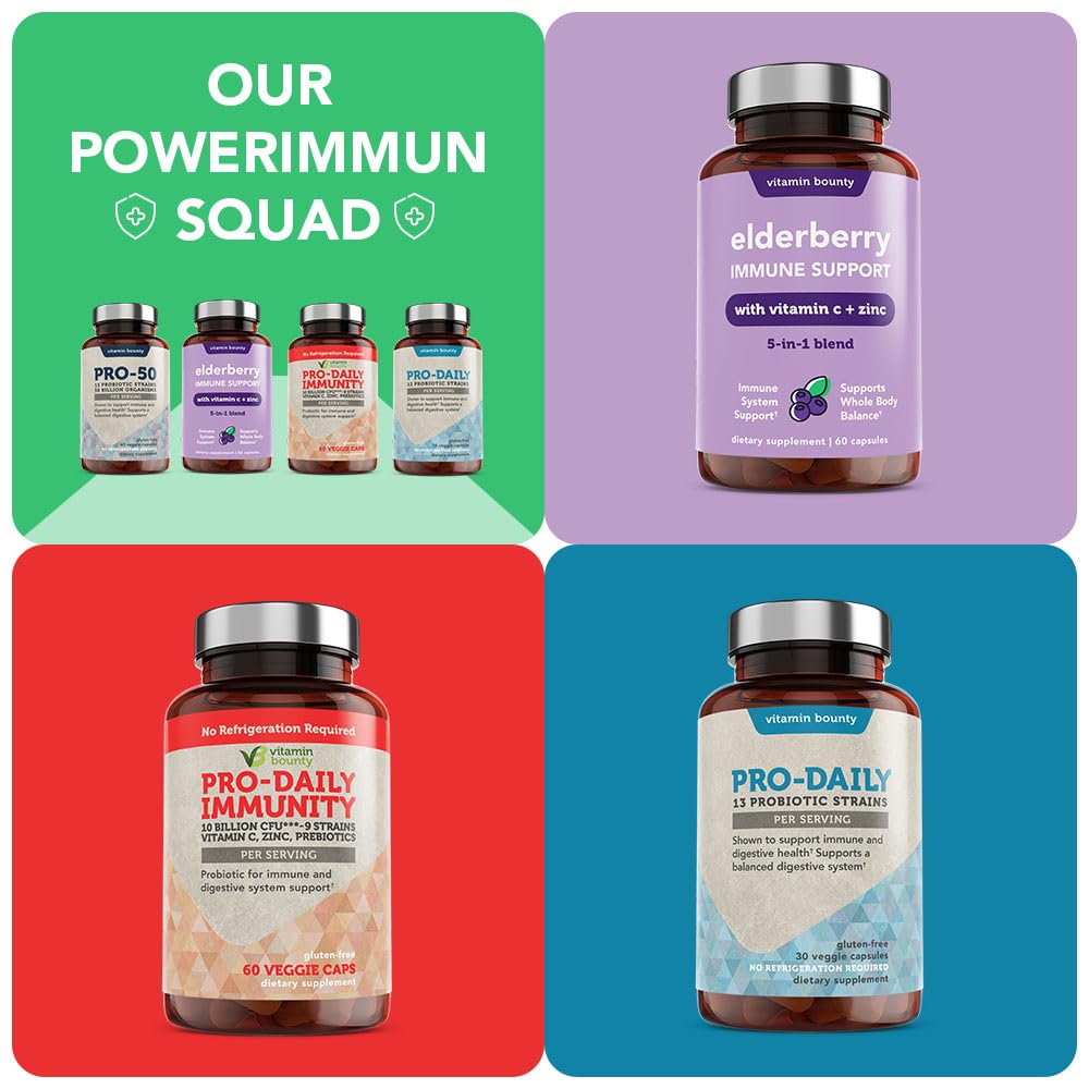 Vitamin Bounty Pro-50 Probiotic - 50 Billion Organisms and 13 Probiotic Strains That Promote Gut Health, Digestive Health Probiotic, Delayed Release Capsule with Prebiotic Greens - 60 Capsules
