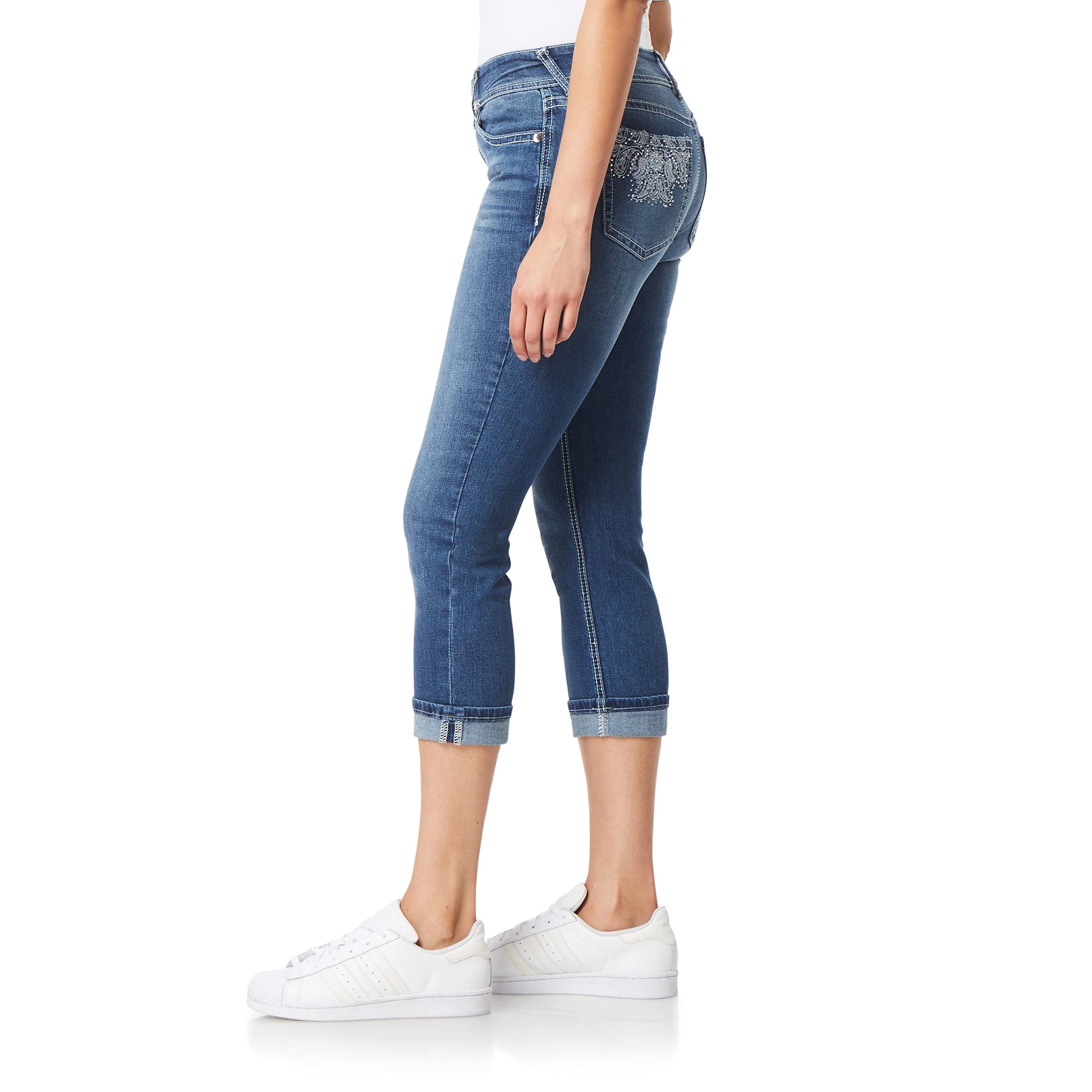 WallFlower Women's Luscious Curvy 23.5" Crop Mid-Rise Bling Insta Stretch Juniors (Standard and Plus), Cedar, 11