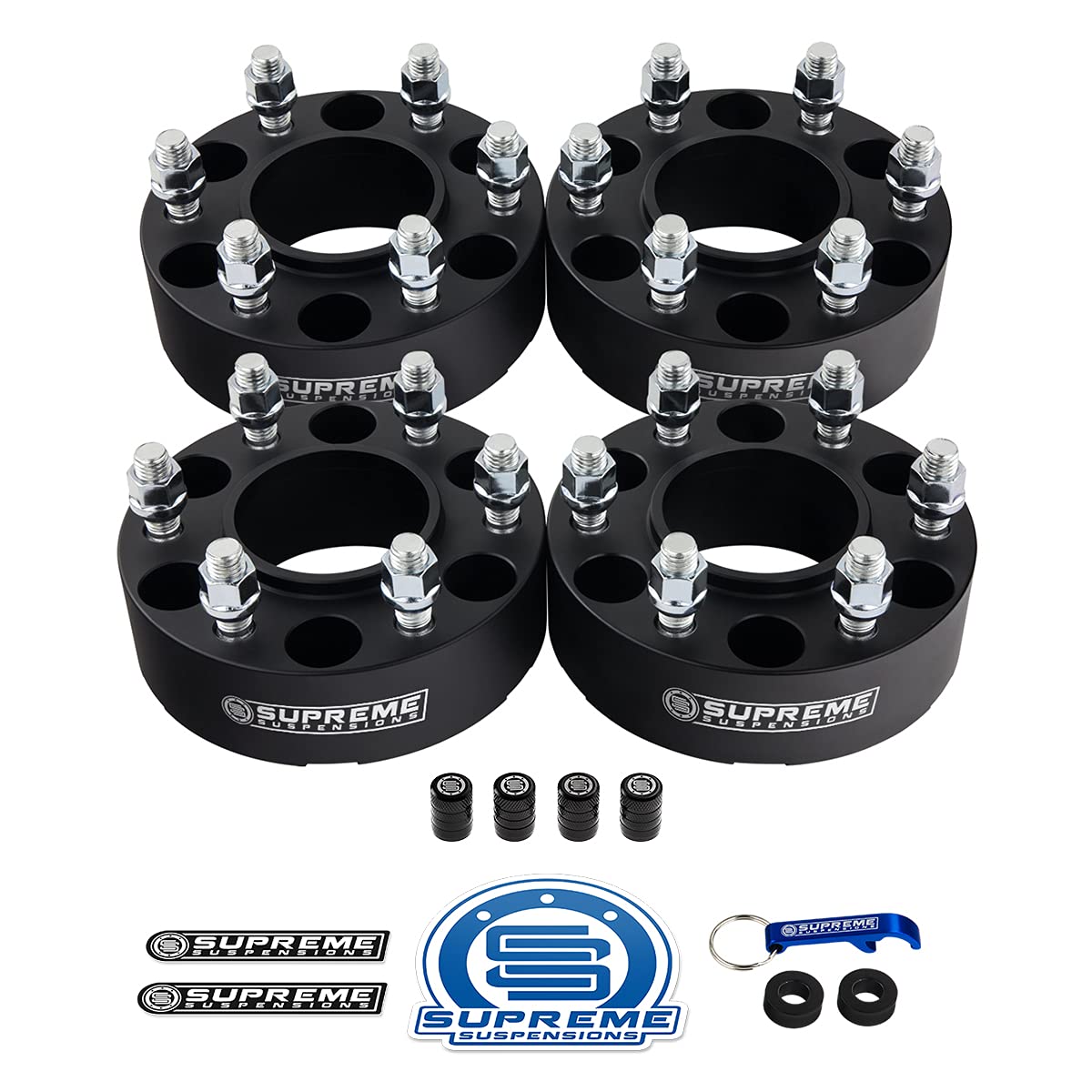 Supreme Suspensions - 4pc Set [Black] 2" Hub Centric Wheel Spacers Kit for 2015-2023 Ford F-150 / Expedition - BP: 6x135mm / CB: 87mm / Studs: M14x1.5 - Valve Stem Caps Included